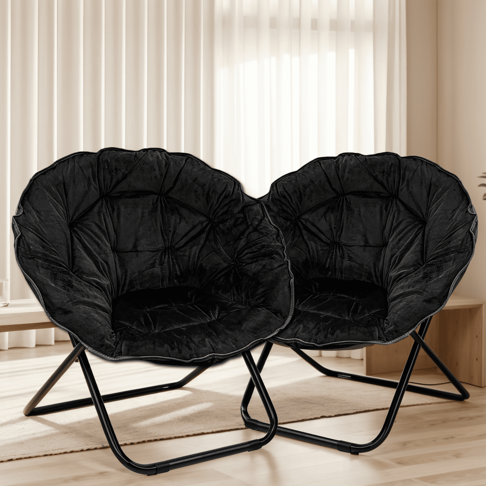Grezone Foldable Saucer Chair 2 Pieces Round Moon Chair with Metal Frame for Bedroom Adults and Kids Walmart
