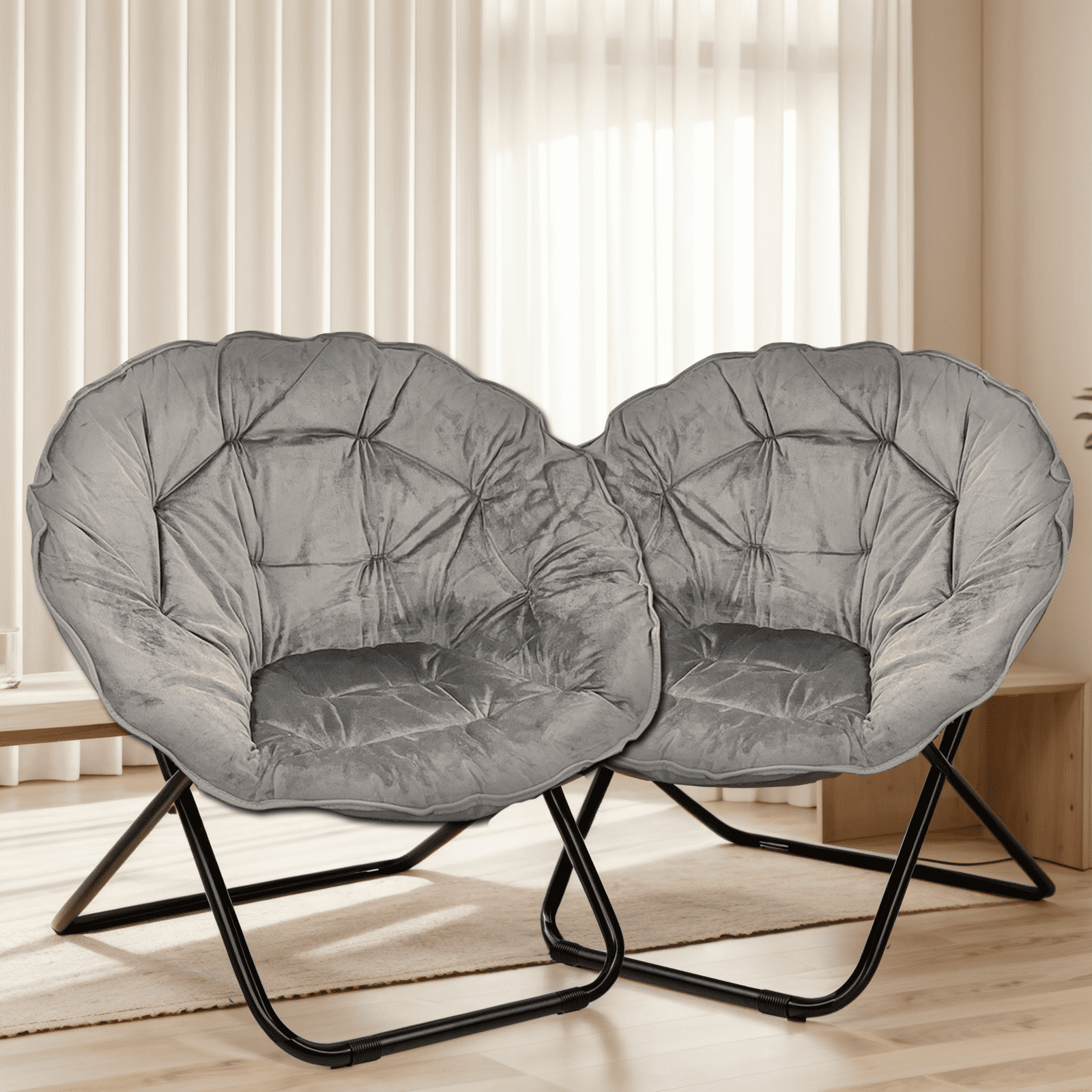 Grezone Comfy Folding Circle Chair, 2 Pieces Round Collapsible Saucer ...