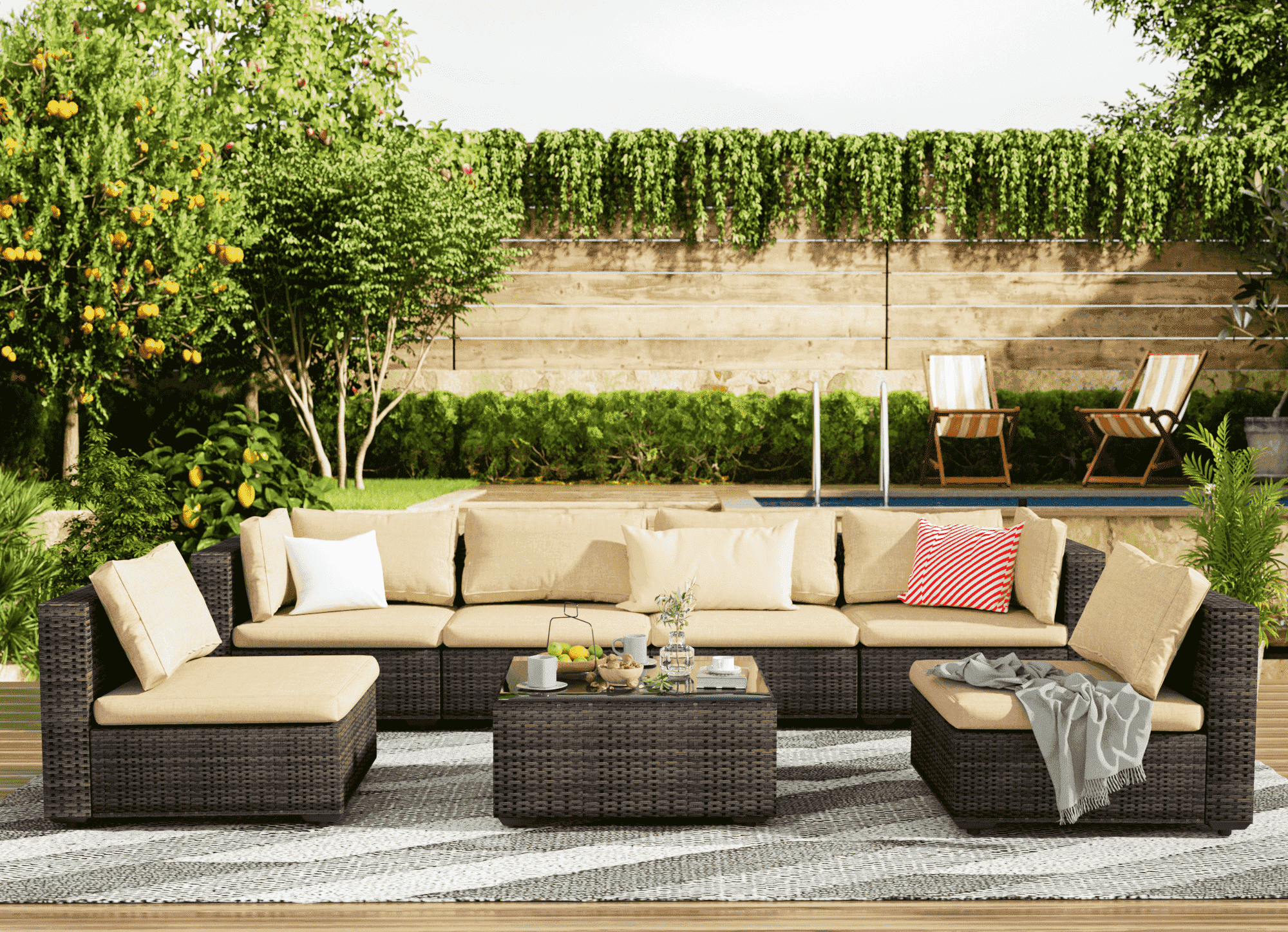 Grezone 7 Patio Outdoor Furniture Wicker Sectional Sofa Couch Lawn ...