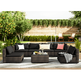 Free Shipping Better Homes Gardens Brookbury 5 Piece Outdoor Wicker Patio Sectional Dining Set Black Walmart