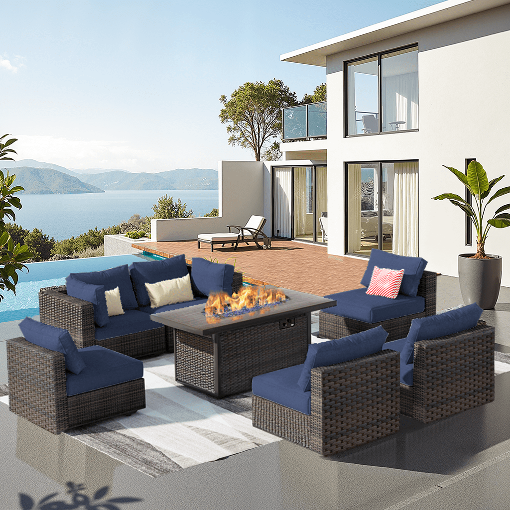Grezone 7 Pieces Patio Outdoor Furniture Sets All Weather Wicker ...