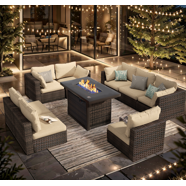 Aoxun 10-Piece Outdoor Sectional Furniture with Patio Fire Pit Table ...