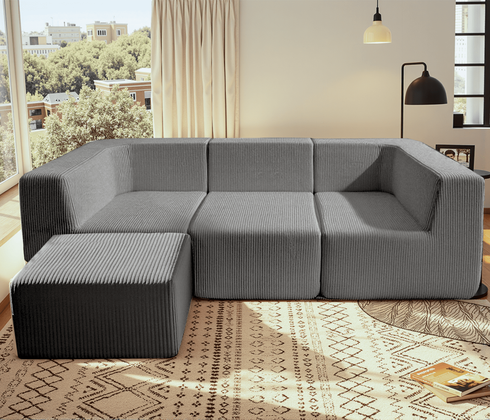 Grezone Indoor Sectional Couch with L-Shape Chaise Modern Comfy Modular ...