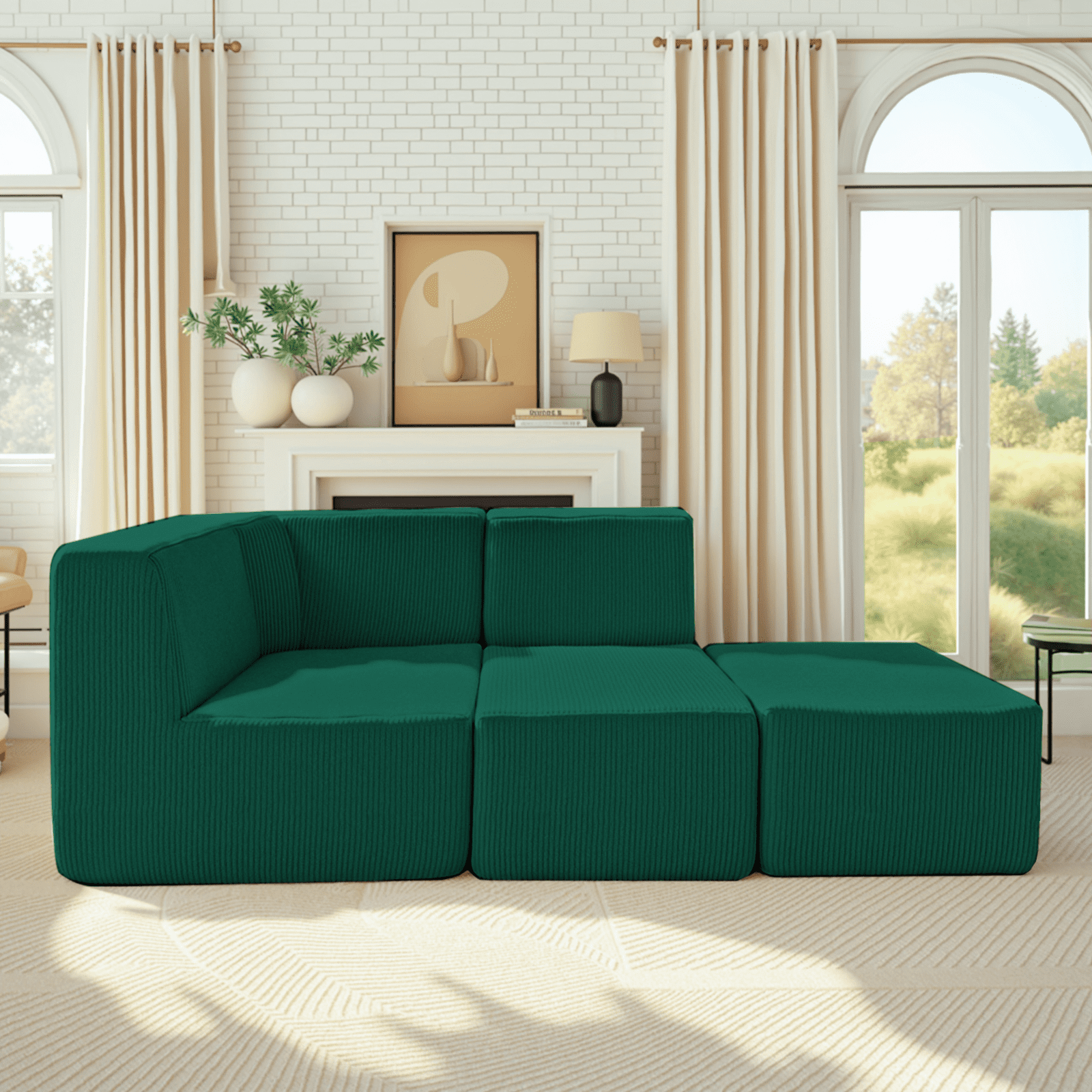 Grezone Indoor Sectional Couch with L-Shape Chaise Modern Comfy Modular ...