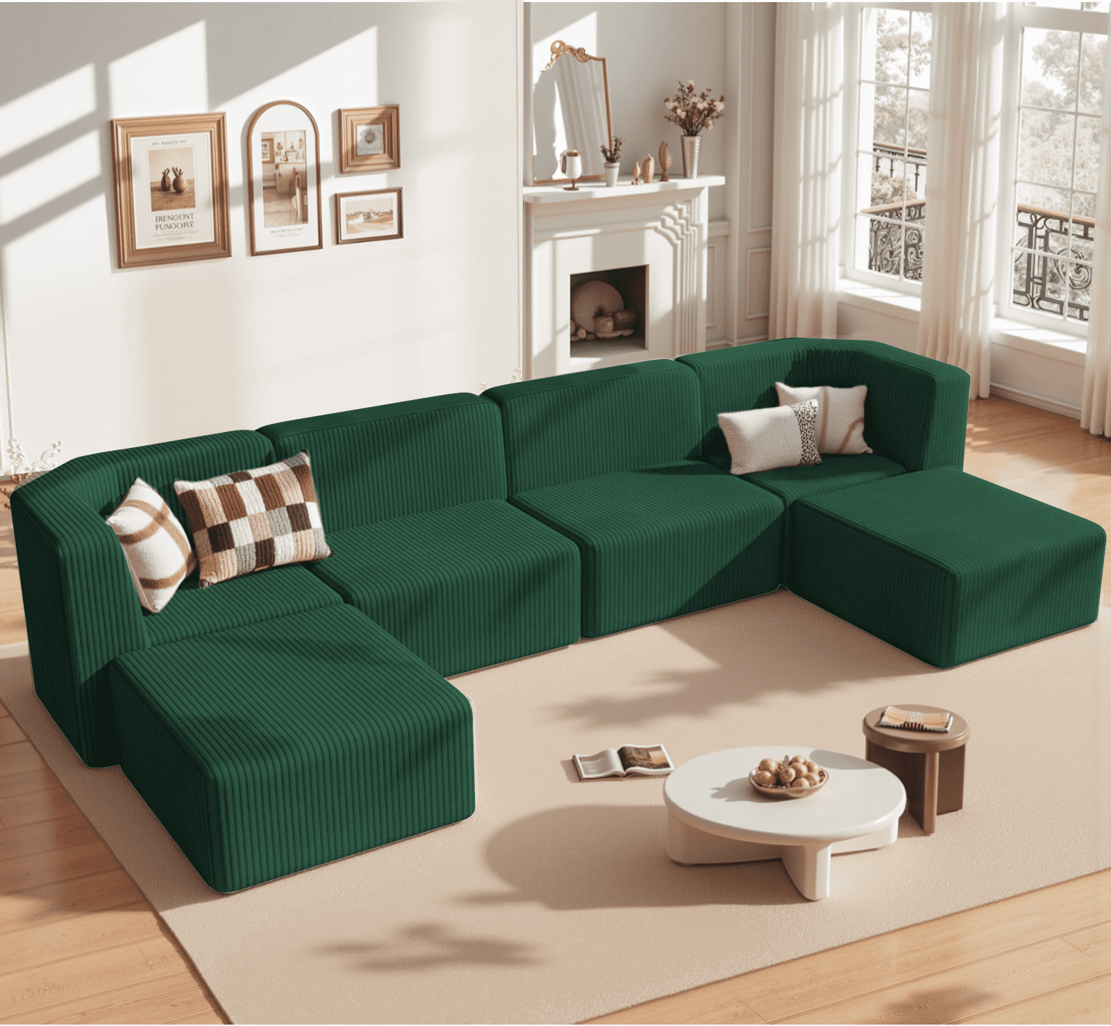 Grezone Indoor Sectional Couch with L-Shape Chaise Modern Comfy Modular ...