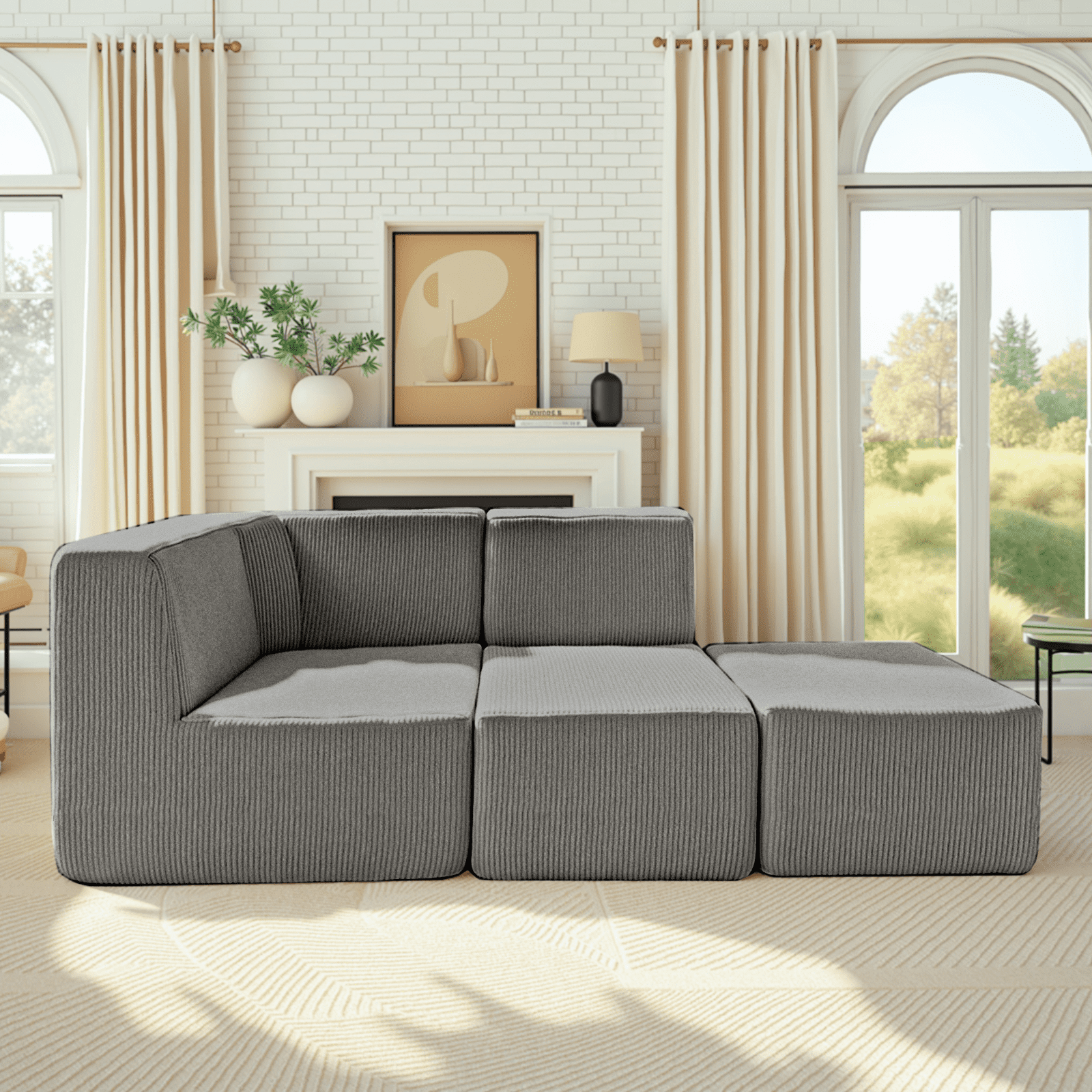 Grezone Indoor Sectional Couch with L-Shape Chaise Modern Comfy Modular ...