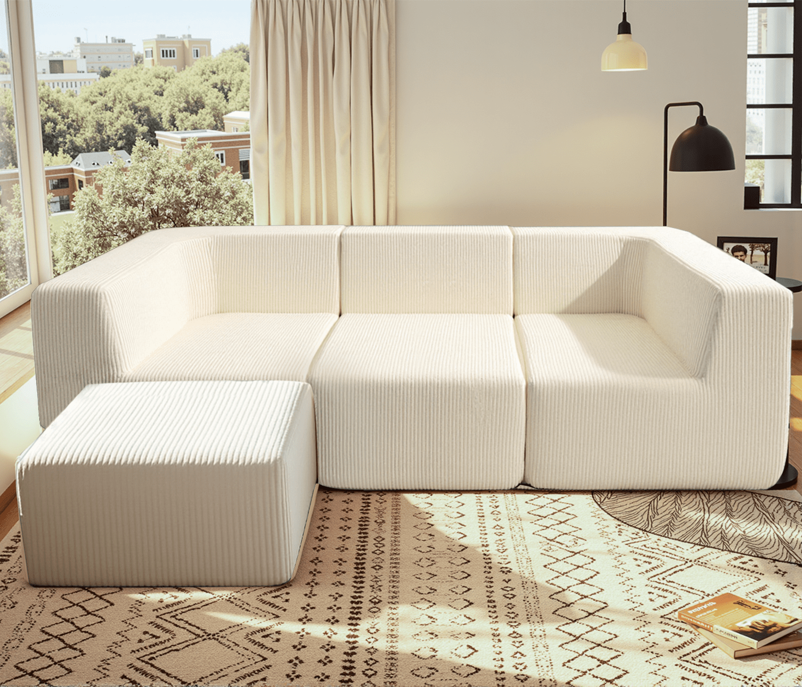 Grezone Indoor Sectional Couch with L-Shape Chaise Modern Comfy Modular ...