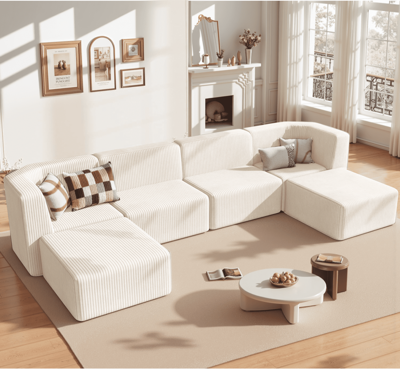 Grezone Indoor Sectional Couch with L-Shape Chaise Modern Comfy Modular ...