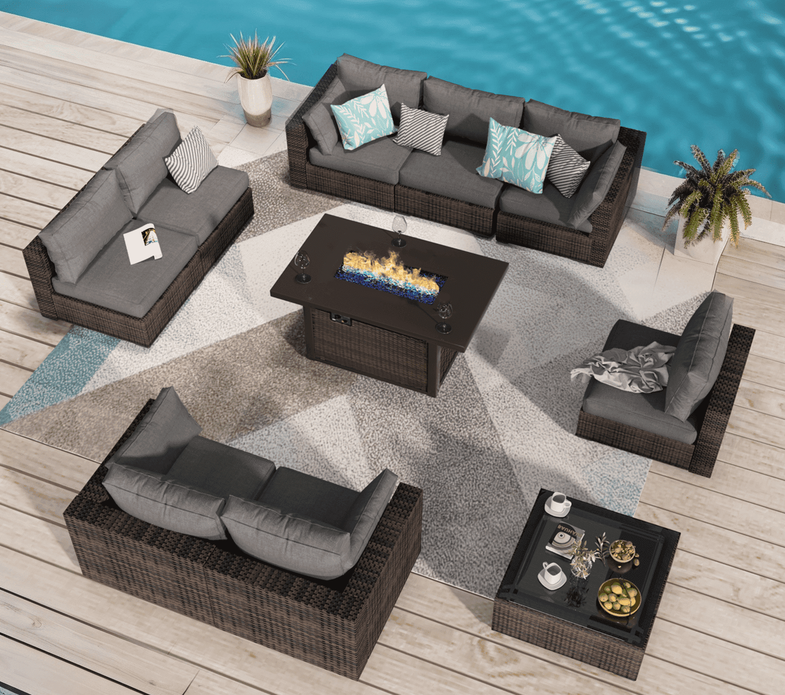 Grezone Outdoor Garden 10 Piece Patio Furniture with 43" 55000BTU Gas ...