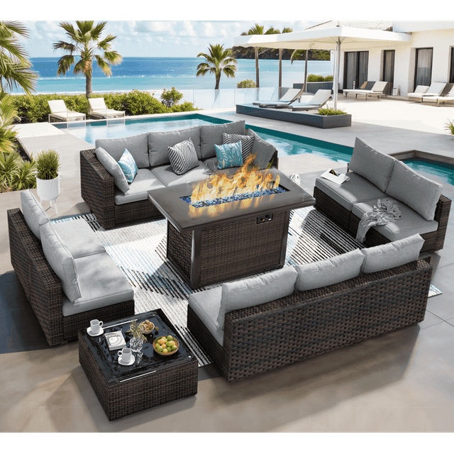 Grezone Outdoor Garden 12 Piece Patio Furniture with 43" 55000BTU Gas ...