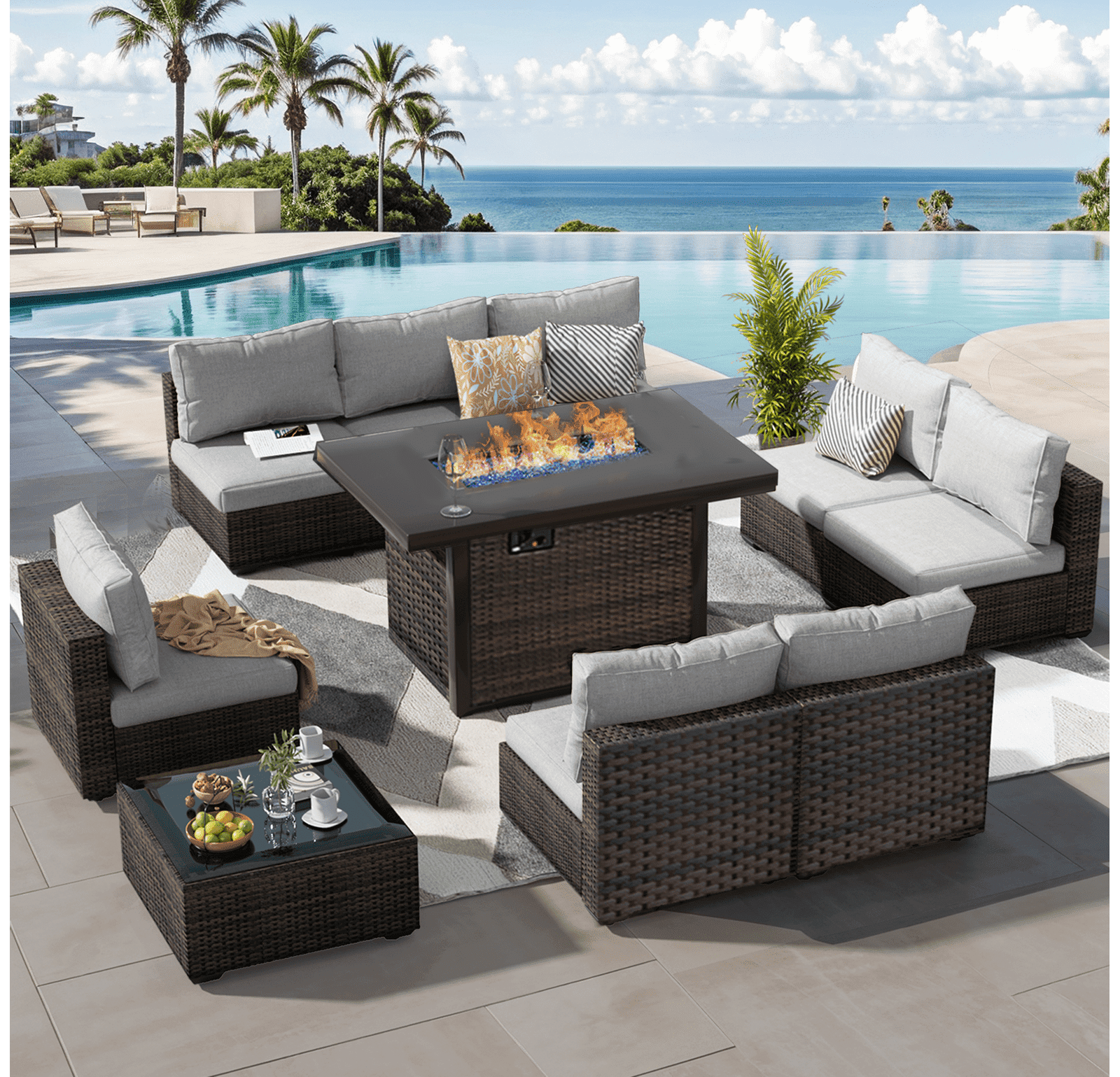 Gaildon Outdoor Garden 10 Piece Patio Furniture with 43" 55000BTU Gas ...