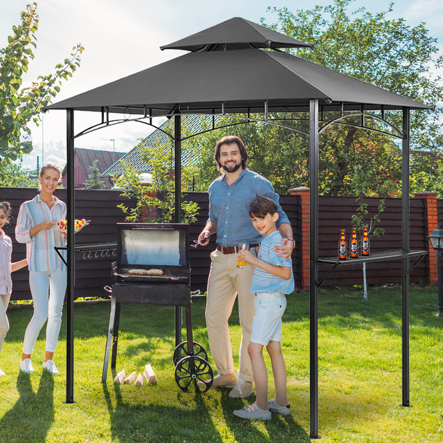 Grezone Outdoor BBQ Patio Grill Gazebo, Steel Hard Top Canopy Shelter ...