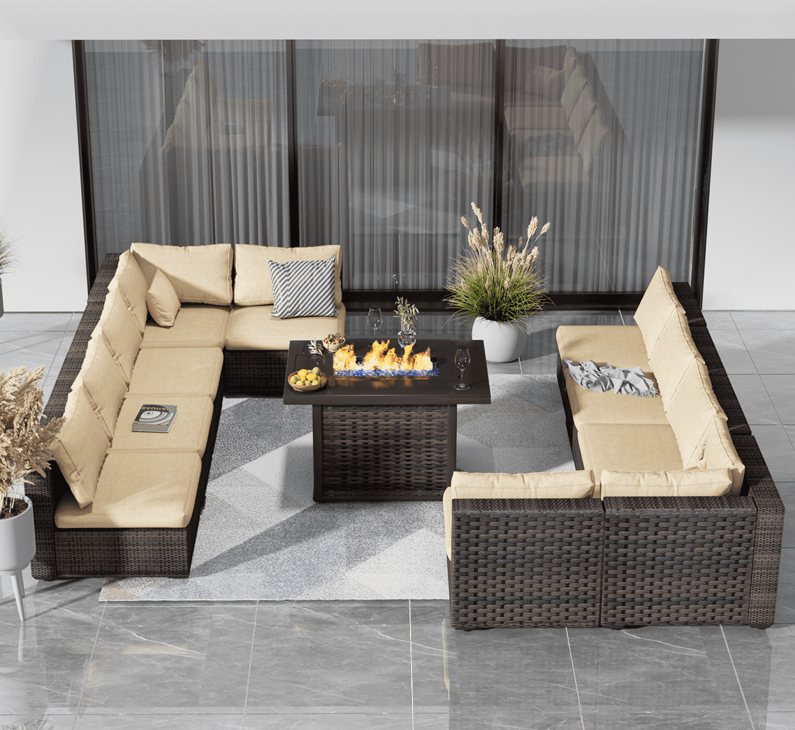 Grezone Patio Furniture Set, 11 Pieces Outdoor Sectional Patio ...