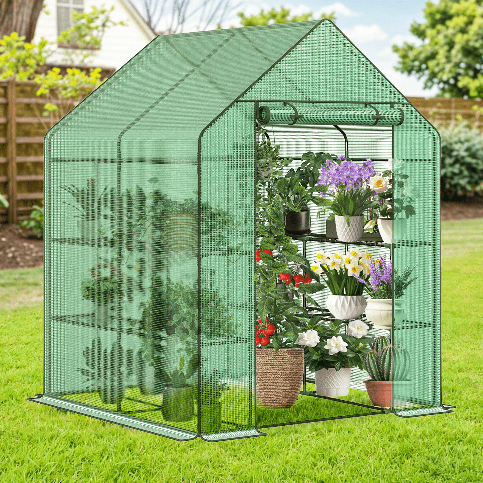 Grezone Tunnel Greenhouse Garden Green House with Roll-Up Zipper Doors ...