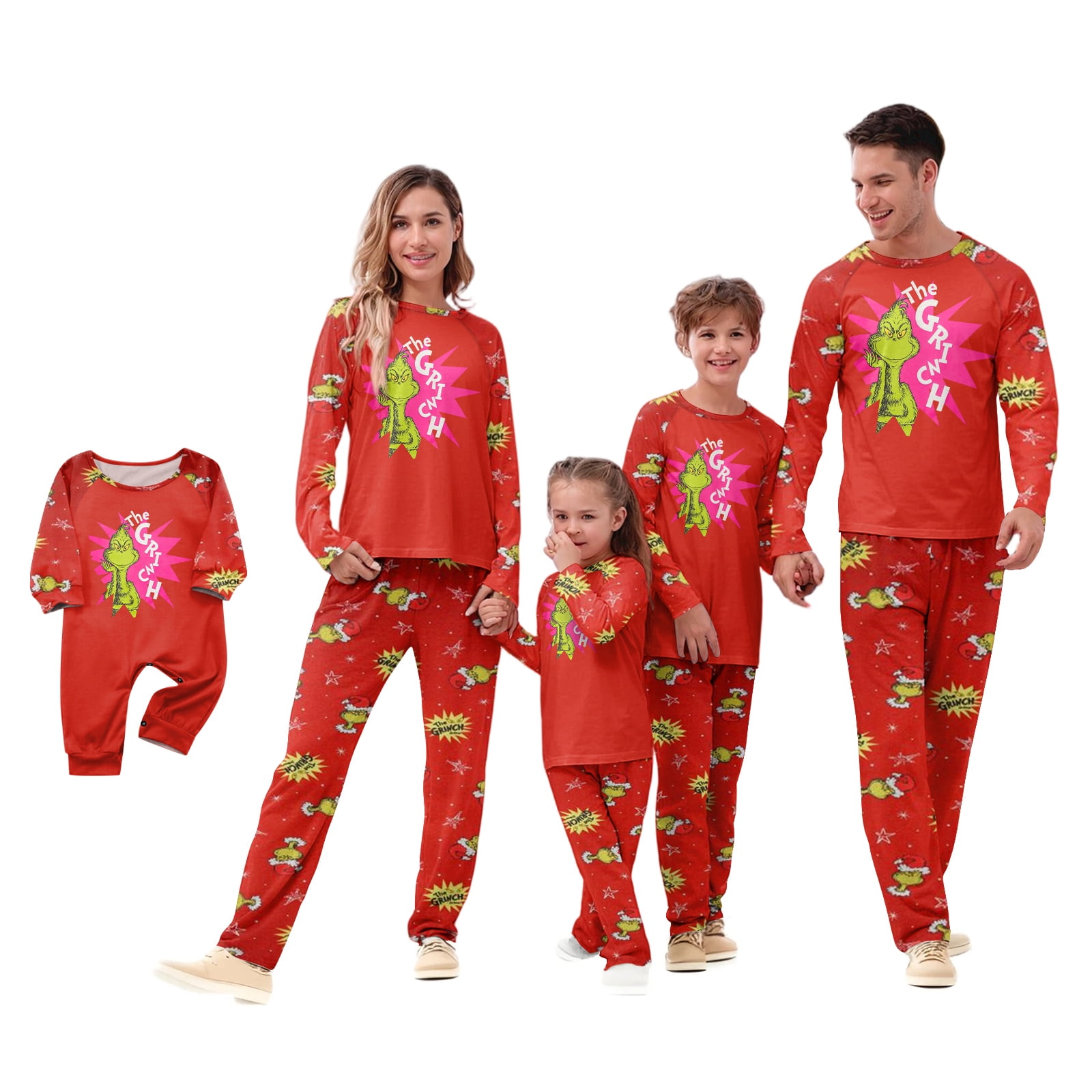 Gri'nch Christmas Family Matching Pajamas, Letter Funny Print Holiday ...