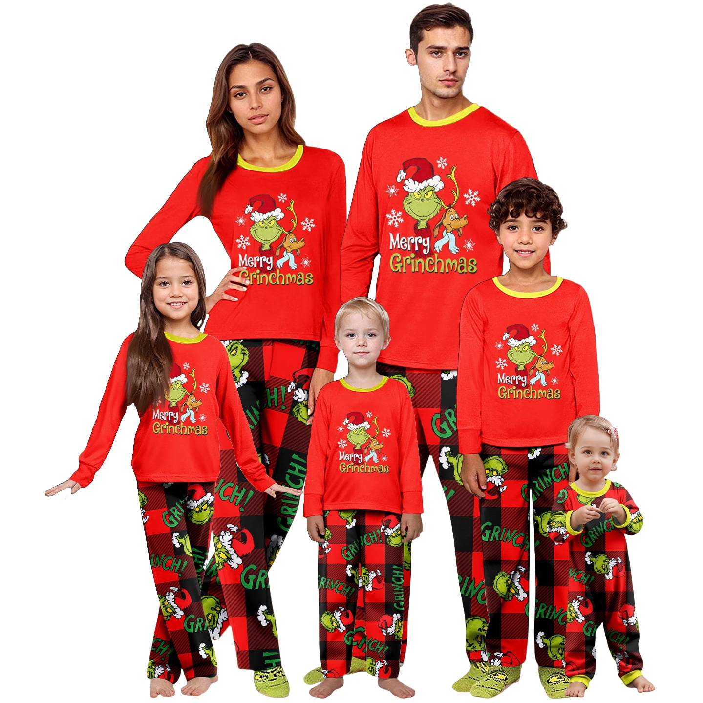 Gri'nch Christmas Family Matching Pajamas, Letter Funny Print Holiday ...