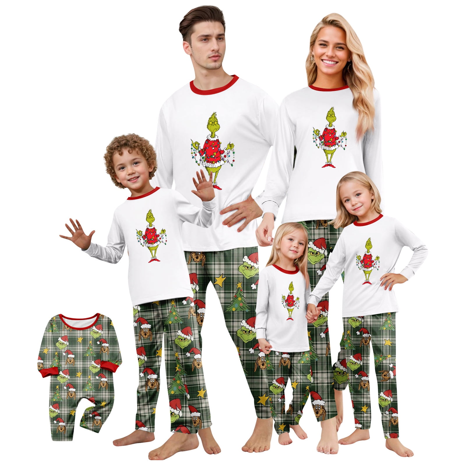 Green Christmas Family Matching Pajamas, Letter Funny Print Holiday PJs ...