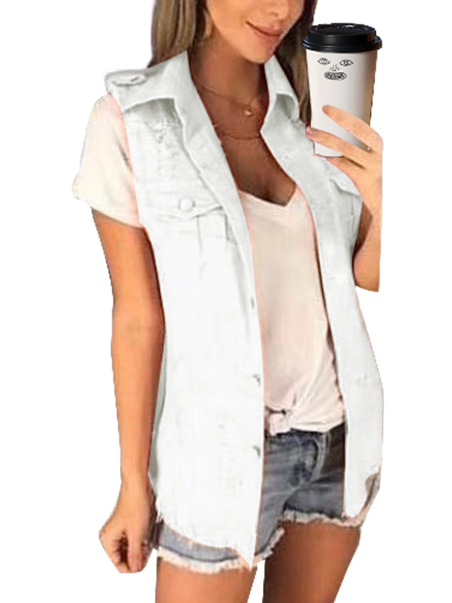 Grianlook Casual Denim Jean Vest for Women Distressed Sleeveless Jean ...