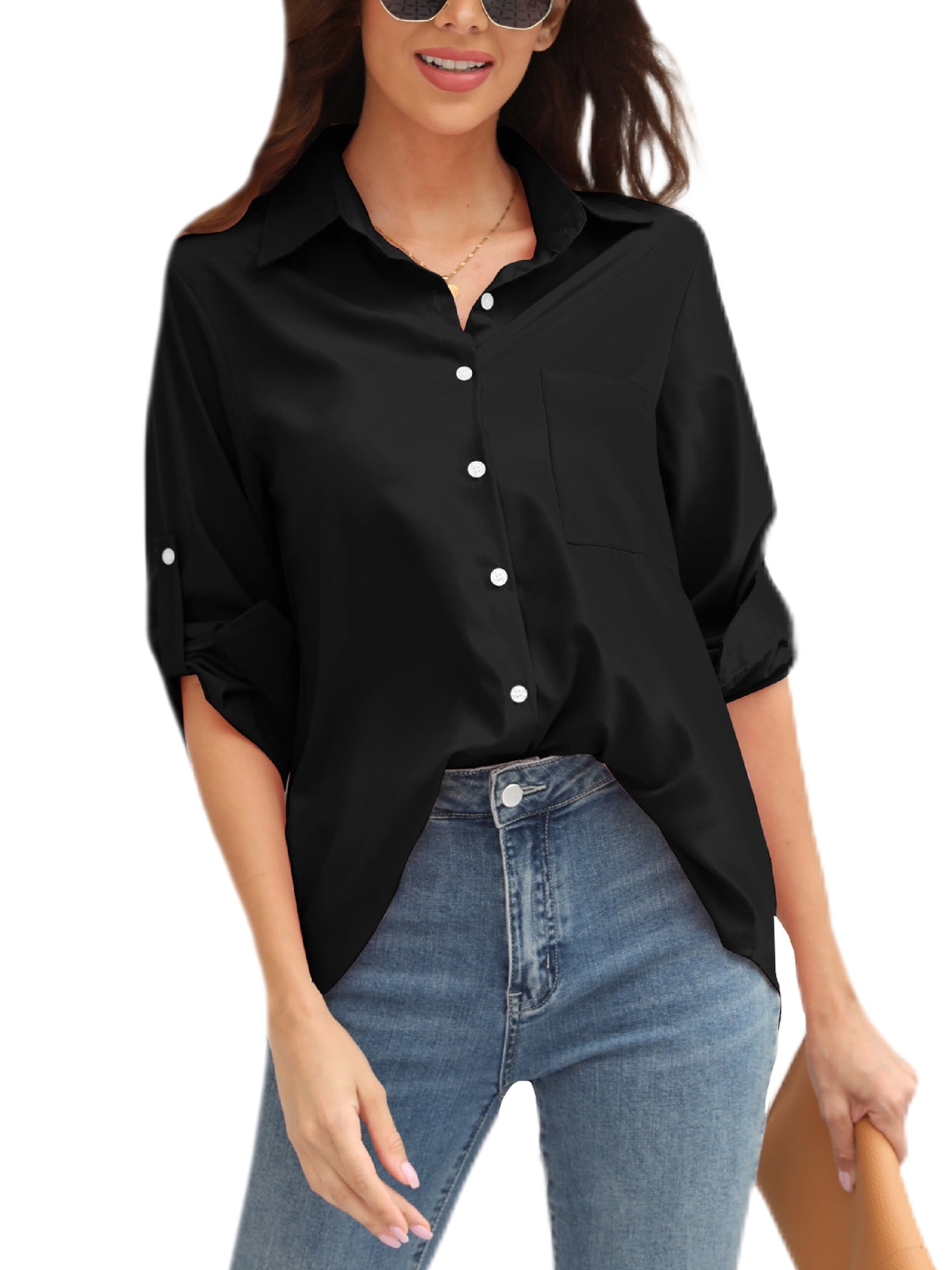 Grianlook Ladies Blouse Long Sleeve Shirts Button Down Tops Women ...