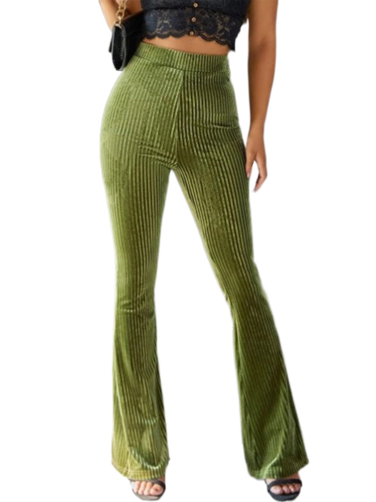 Grianlook Ladies Flare Pants High Waist Trousers Velvet Lounge Bottoms