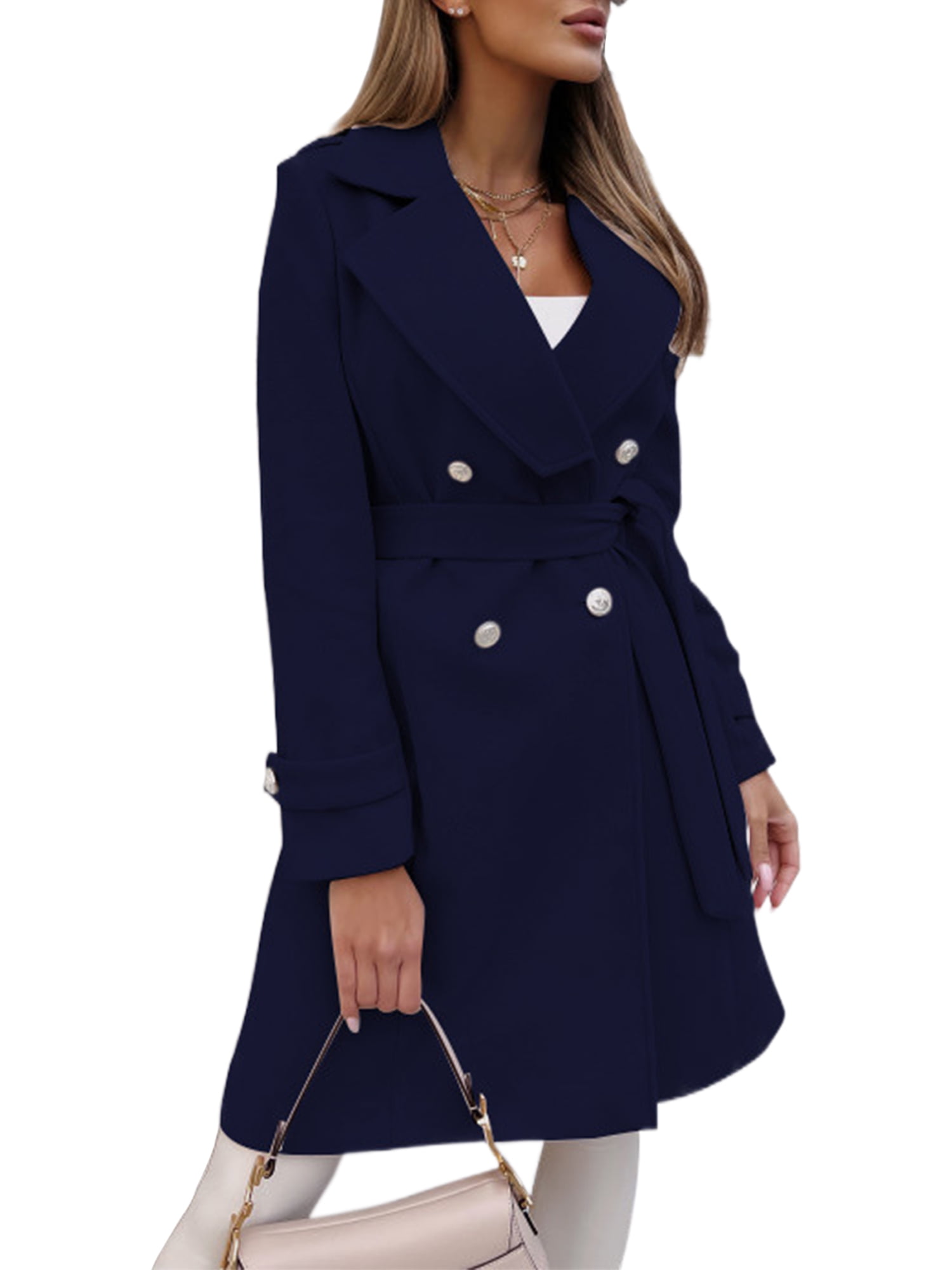 Grianlook Women's Slimming Lapel Neck Open Front Double Breasted Winter ...