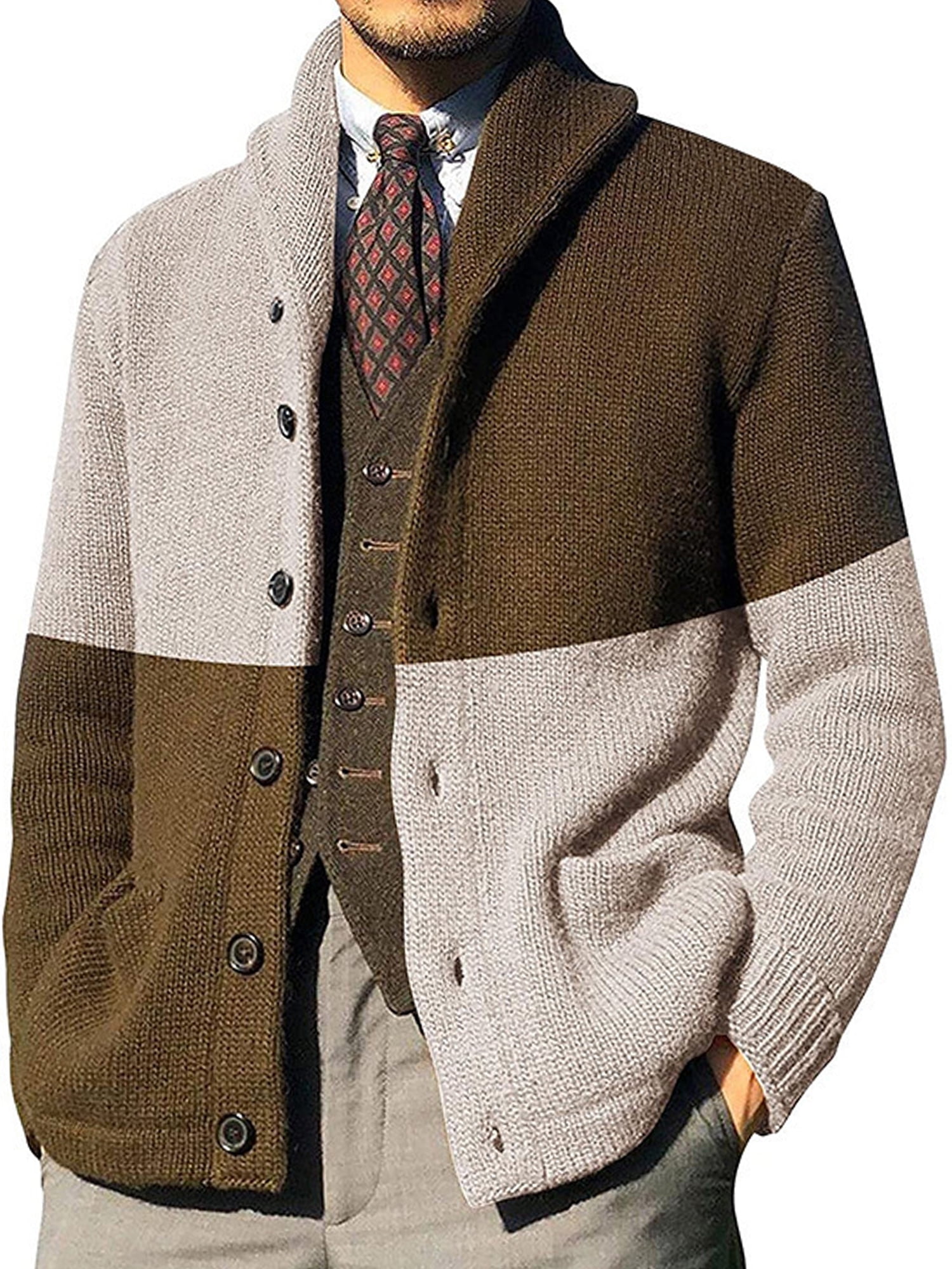 Grianlook Men's Long Sleeve Knitted Cardigan Sweater with Buttons ...
