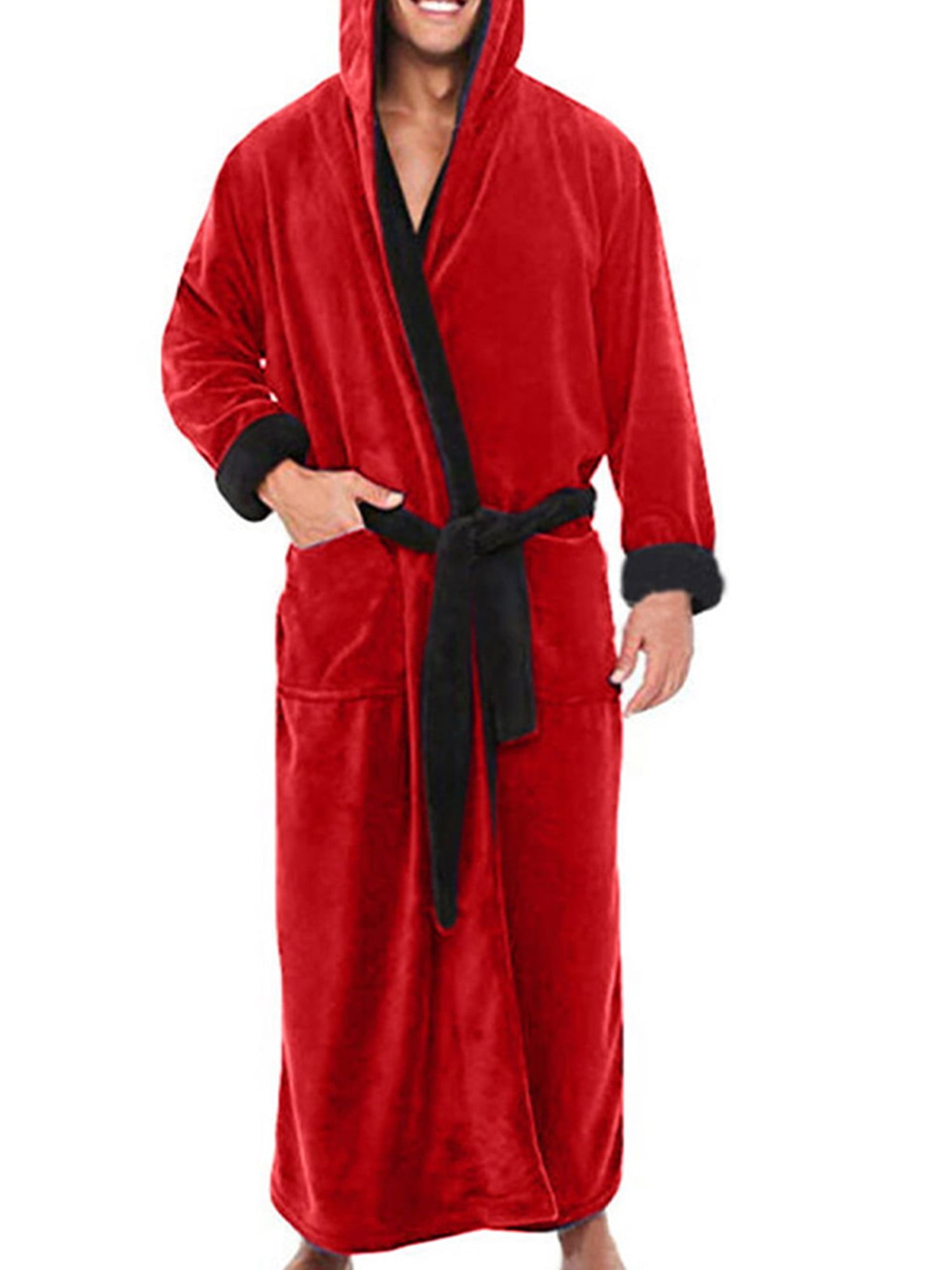 Grianlook Mens Dressing Gown Solid Color Wrap Robe Long Sleeve Bath ...