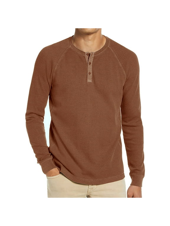 BiZtdJrK Mens Slim Fit Henley Shirts Long Sleeve Waffle Knitted ...