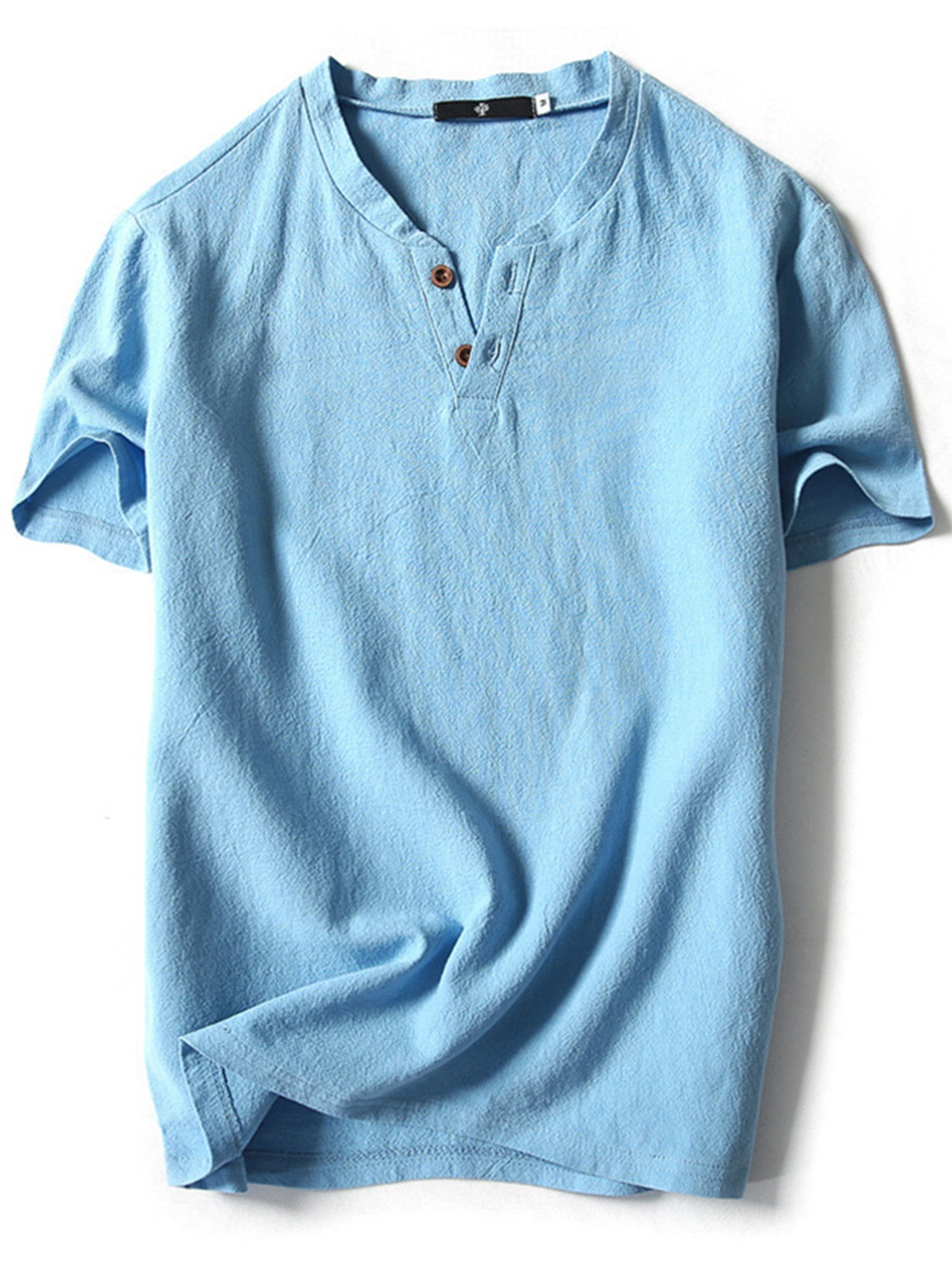 Grianlook Mens Tops Cotton Linen T Shirt Solid Color Simple Tees Retro ...