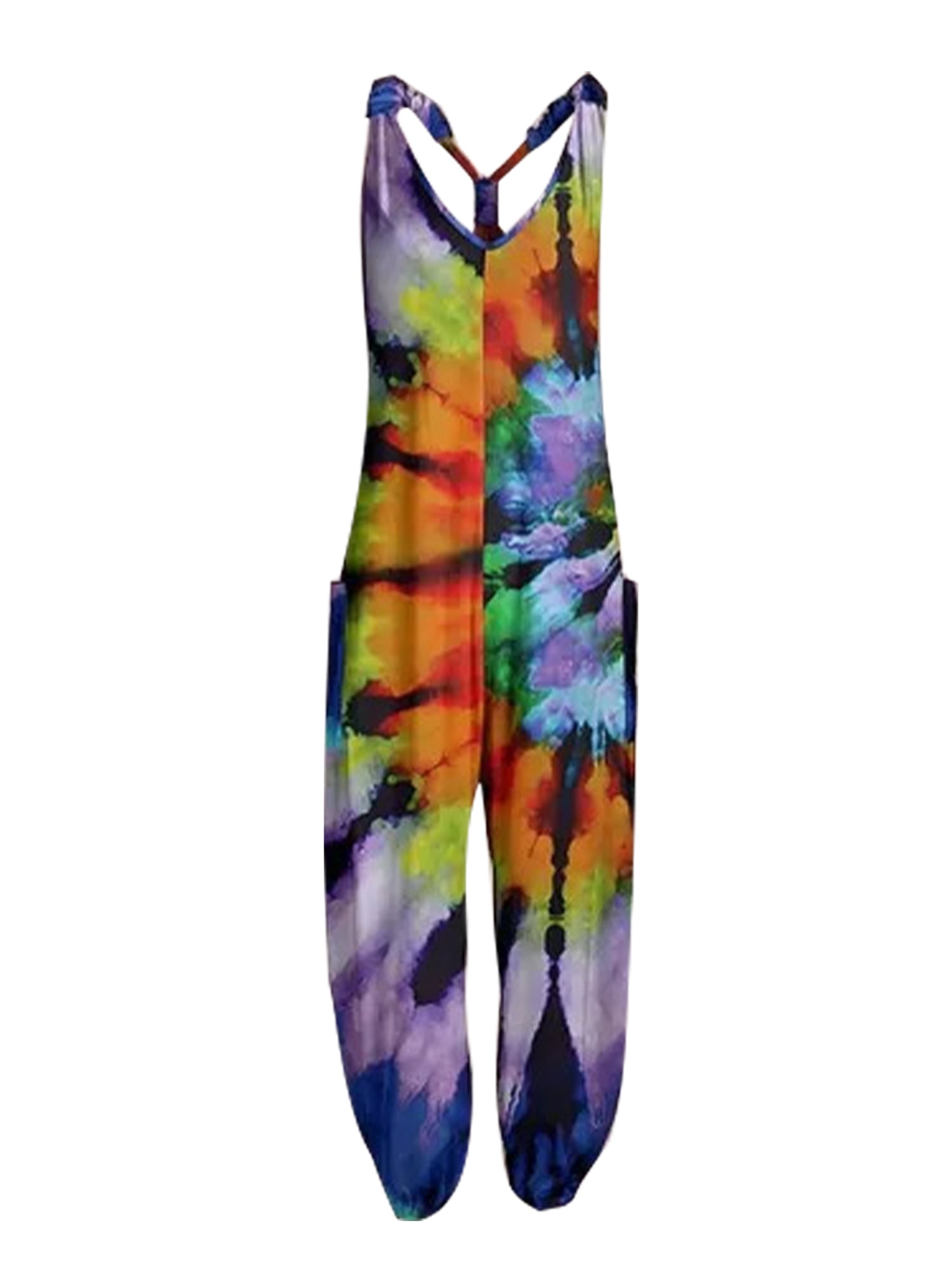 Grianlook Plus Size Floral Palazzo Bib Pants For Women Beach Spaghetti ...