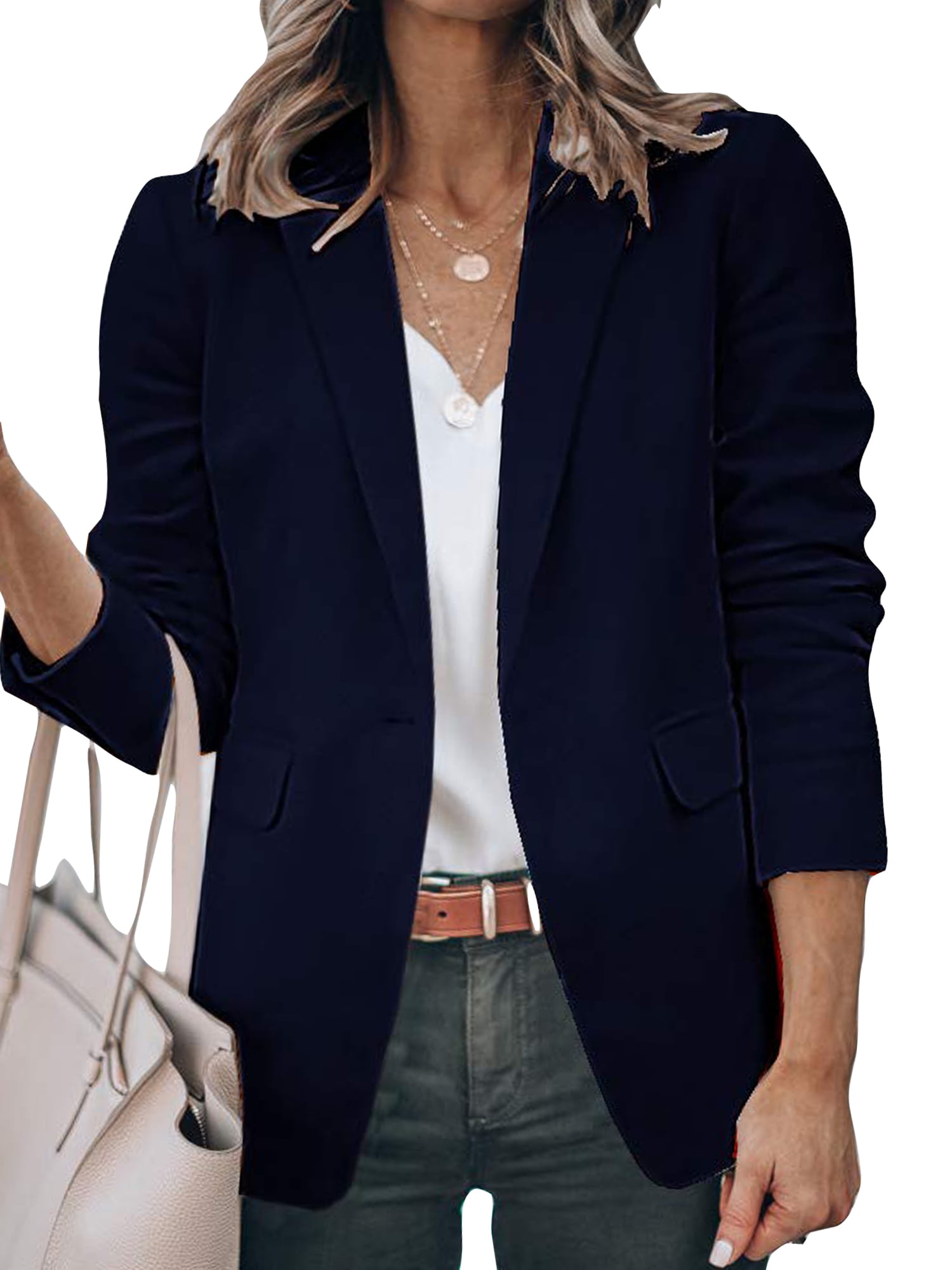 Grianlook Women Blazers Shawl Neck Business Jackets Solid Color ...