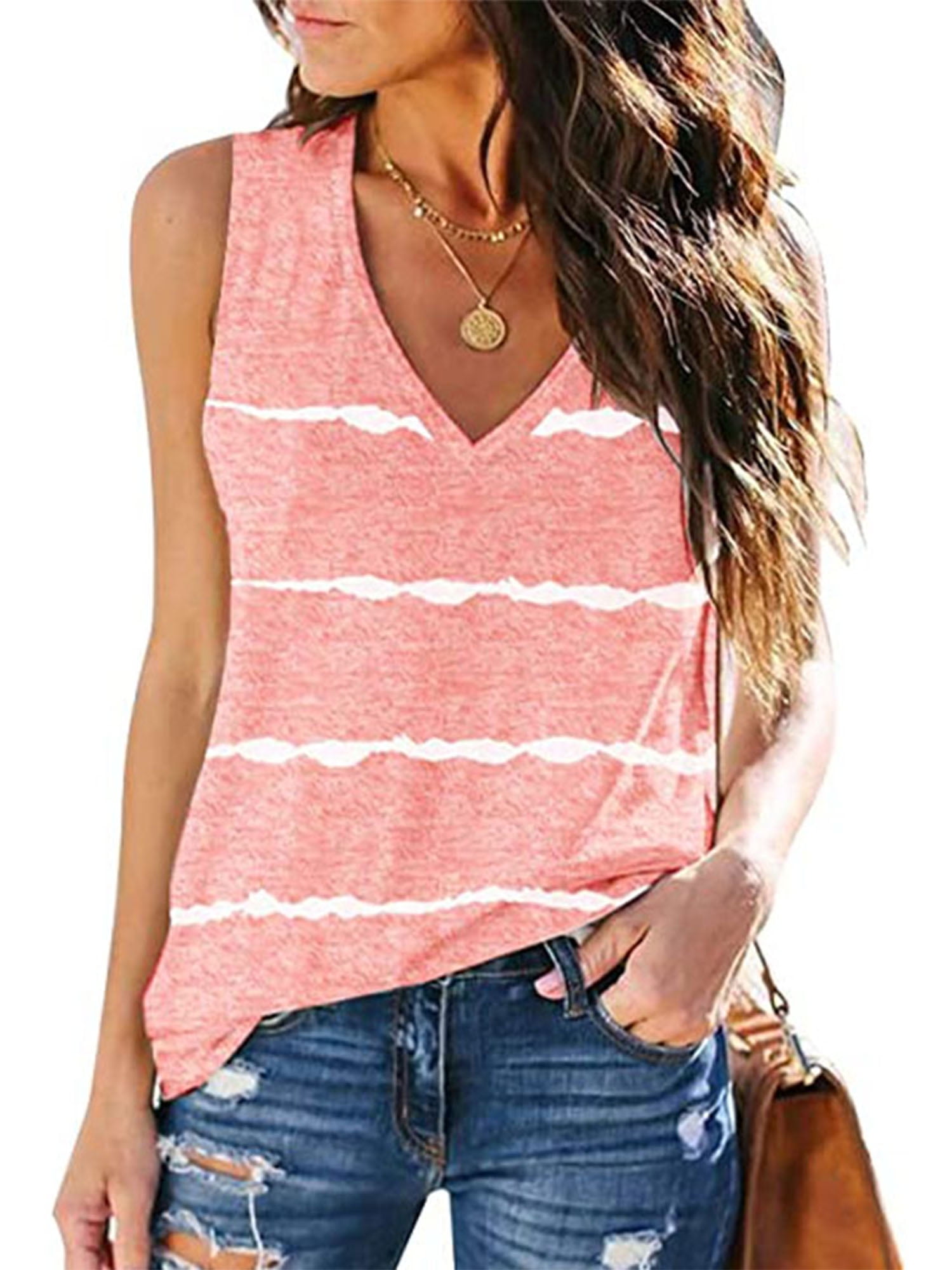 Grianlook Women Bohemian Strappy Blouse V Neck Tunic Tank Tops Daily ...