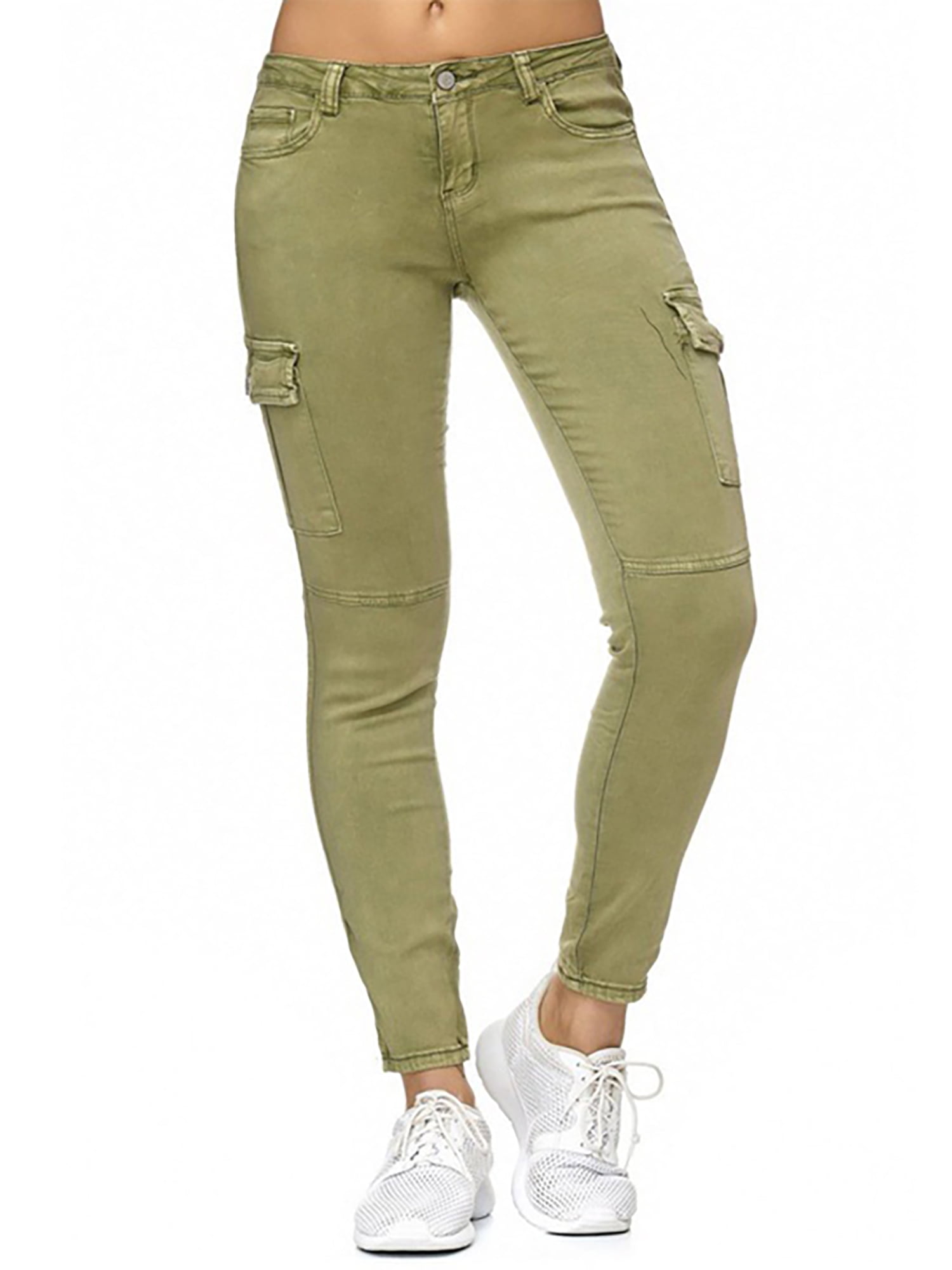 Grianlook Women Fashion Button Denim Pants Zipper Solid Color Bottoms ...