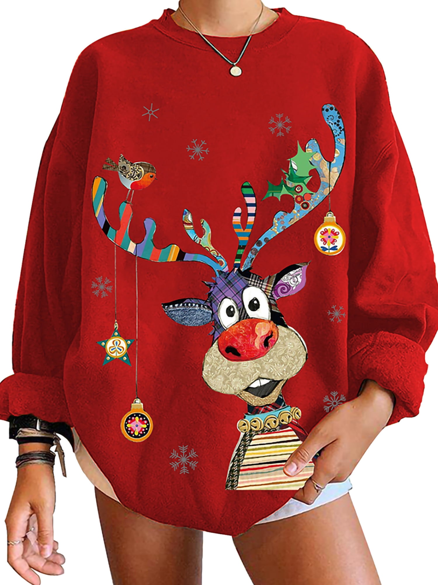 Grianlook Women's Merry Christmas Long Sleeve Crewneck Sweatshirt ...