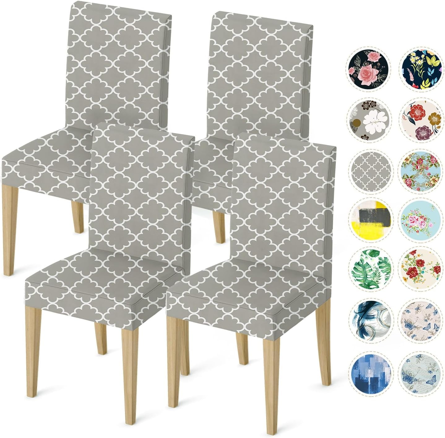 Grid Chair Covers for Dining Room Set of 4, Dining Chairs Seat Cover ...