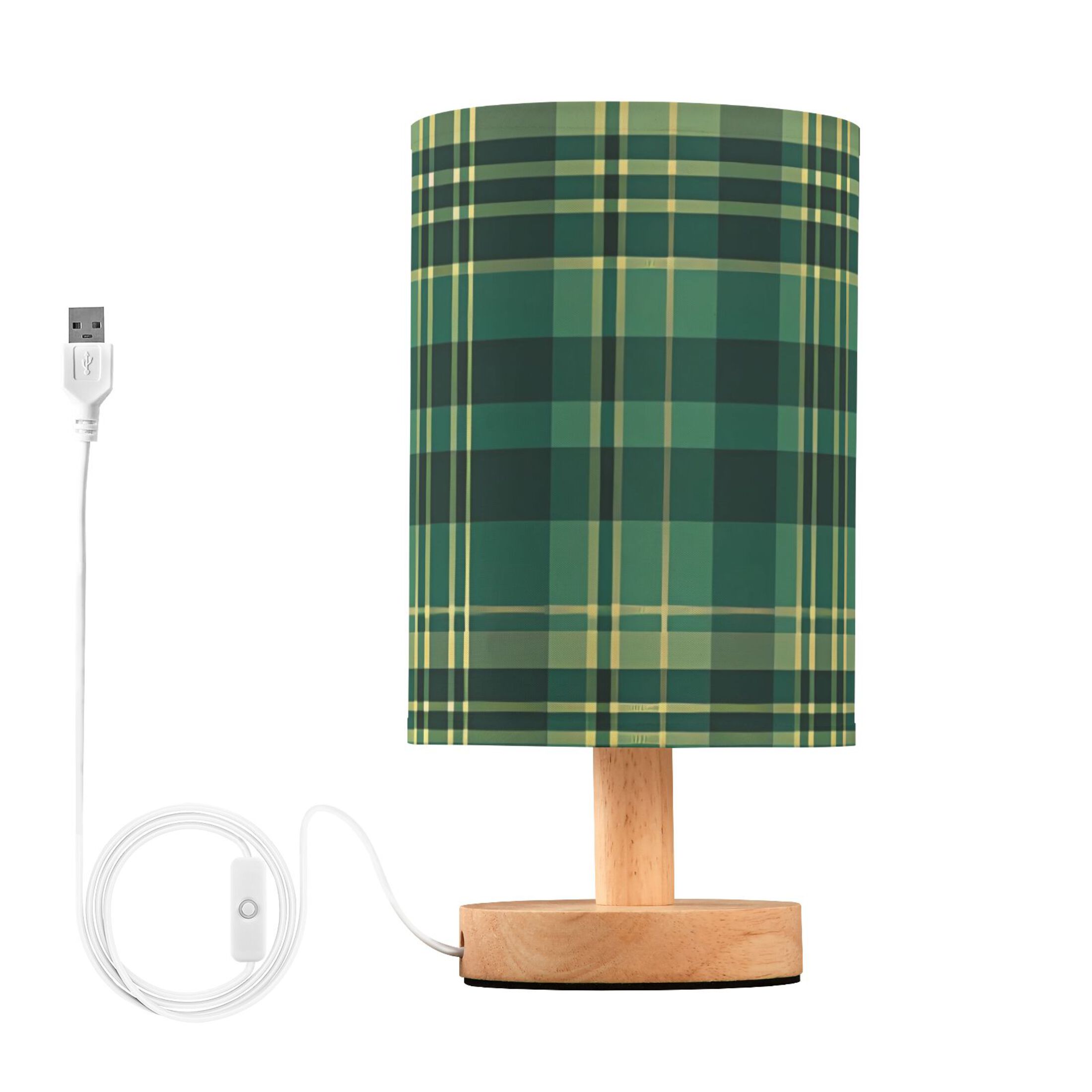 Grid Dark Green Lattice Bedside Table Lamp LED Warm Lights with USB ...