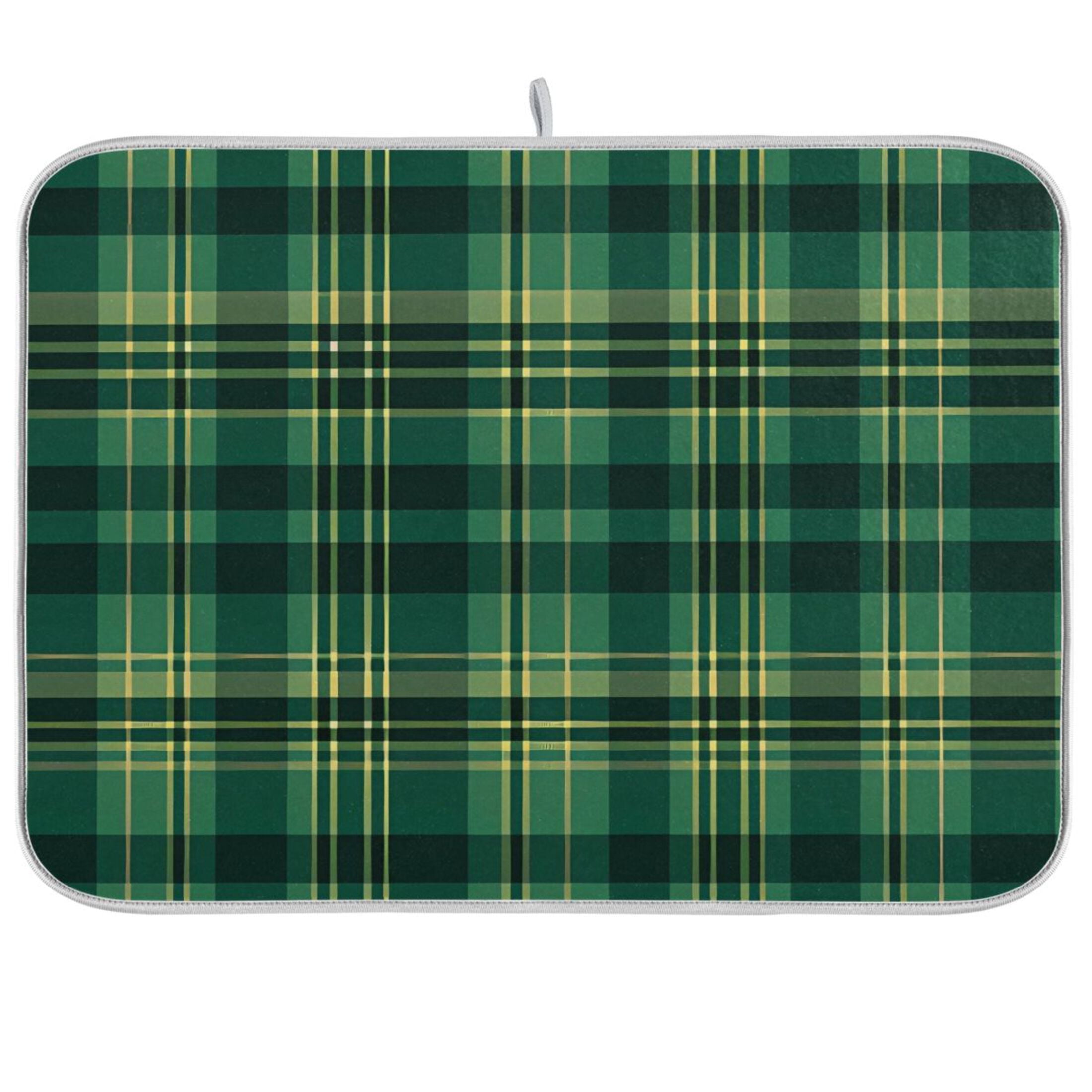 Grid Dark Green Lattice Dish Drying Mat Microfiber Kitchen Pad Large ...
