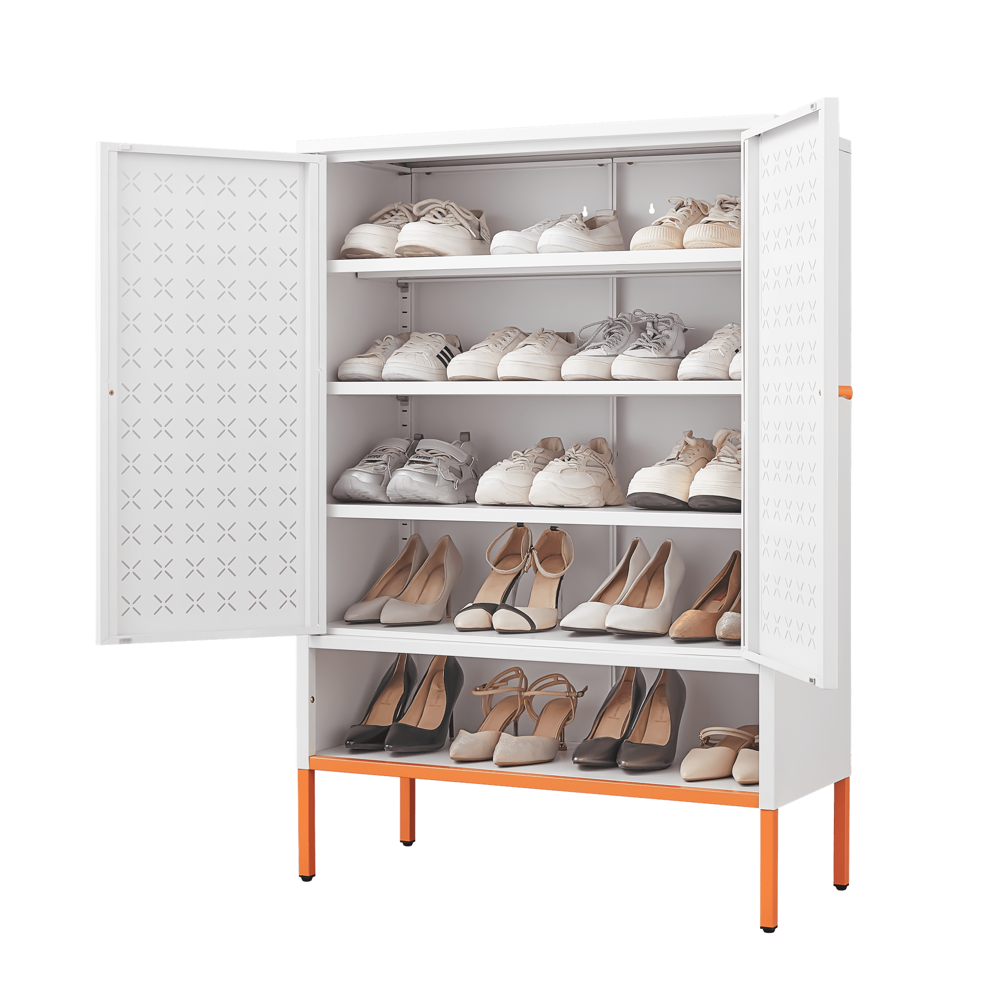 Grid Double Door Shoe Cabinet, 3 Layer Adjustable Compartments for ...
