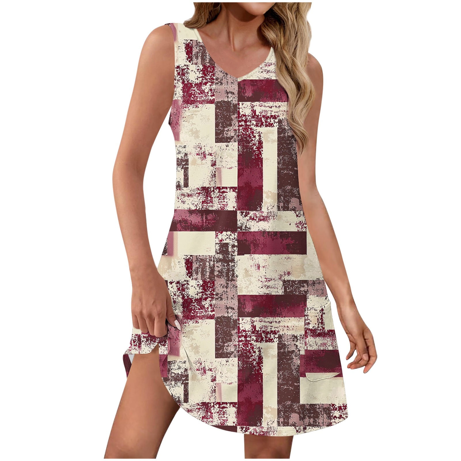 Grid Dress for Womens Summer 2025 Crew Neck Sleeveless Shirts Dress A ...