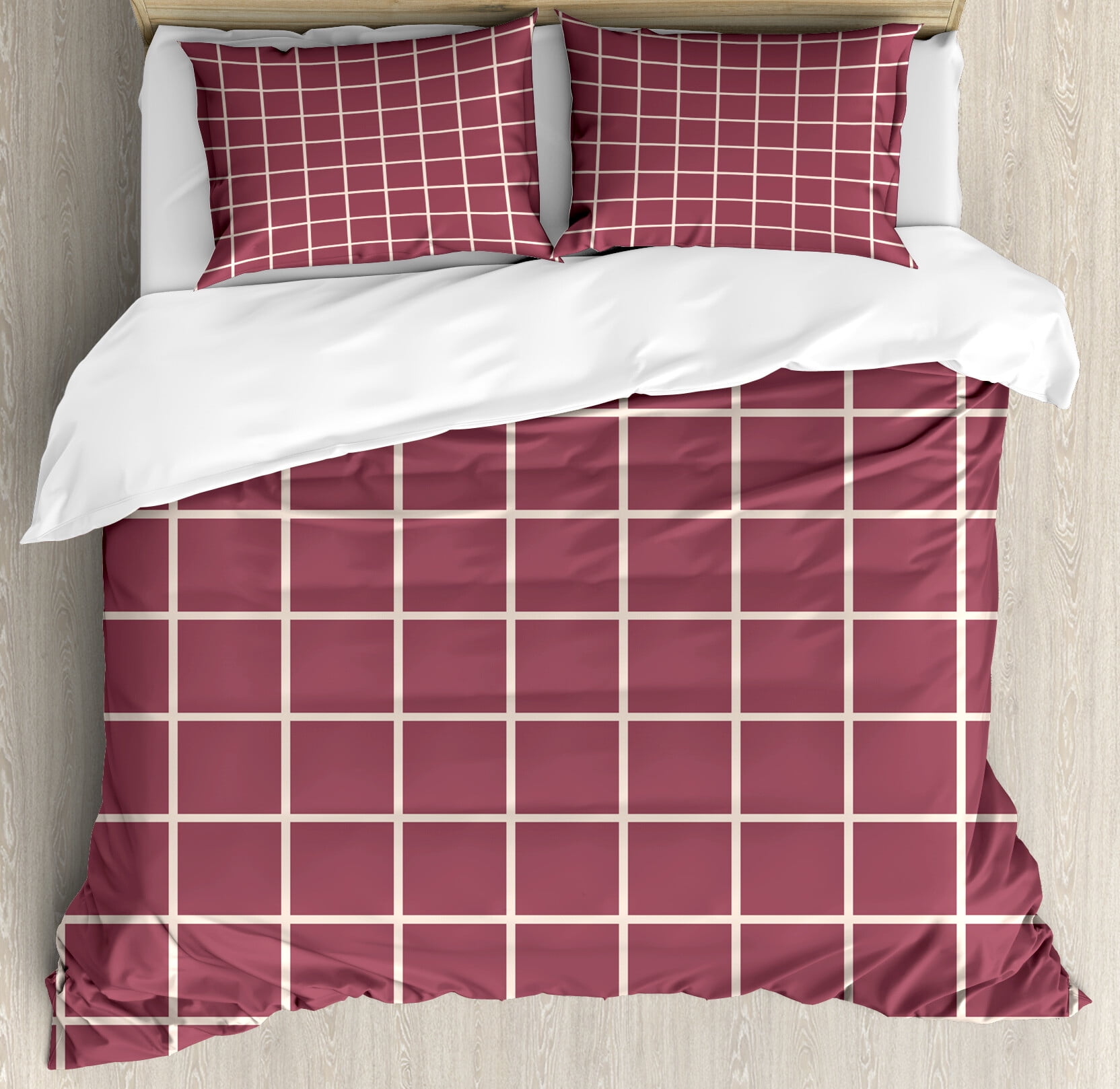 Grid Duvet Cover Set, Rhythmic Simplistic Mesh Motif Bicolored ...