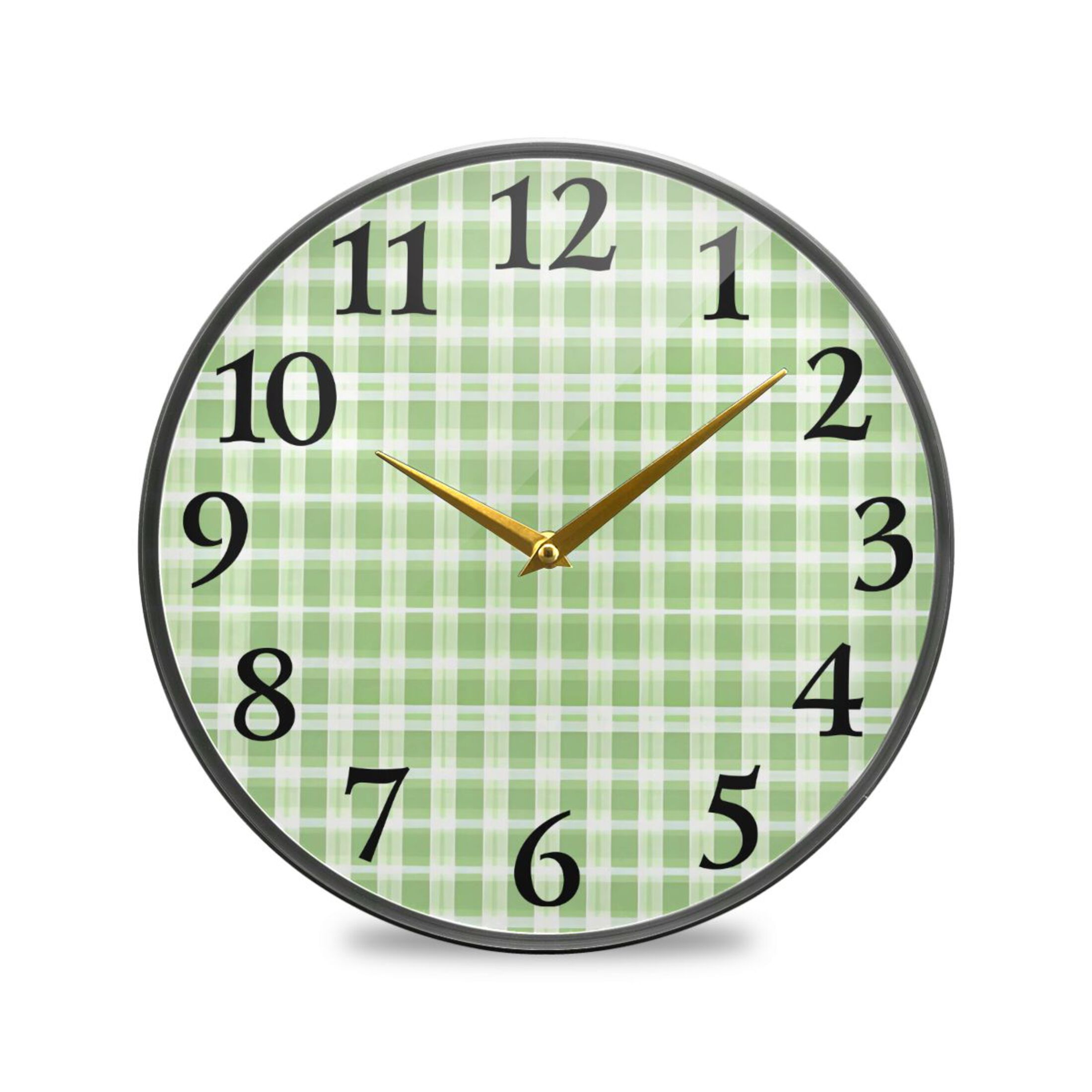 Grid Green Lattice Wall Clocks Battery Operated 9.5 Inch Round Clock ...