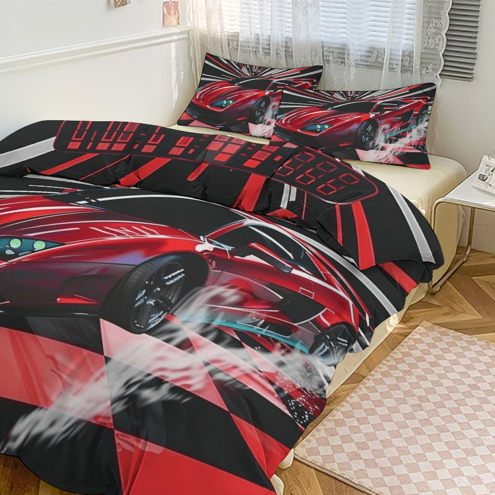 Grid Racing Car Bedding Set with Zipper Closure for Girls & Boys ...