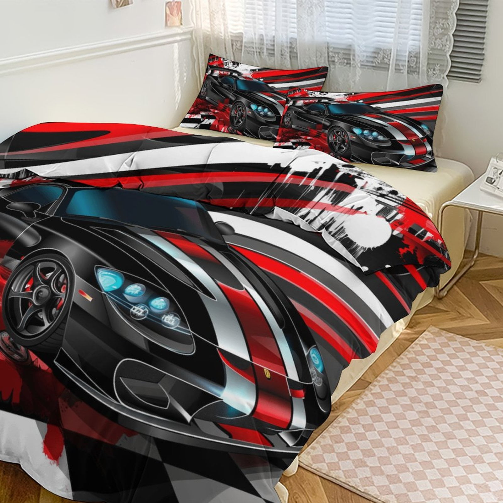 Grid Racing Car Bedding Set with Zipper Closure for Girls & Boys ...