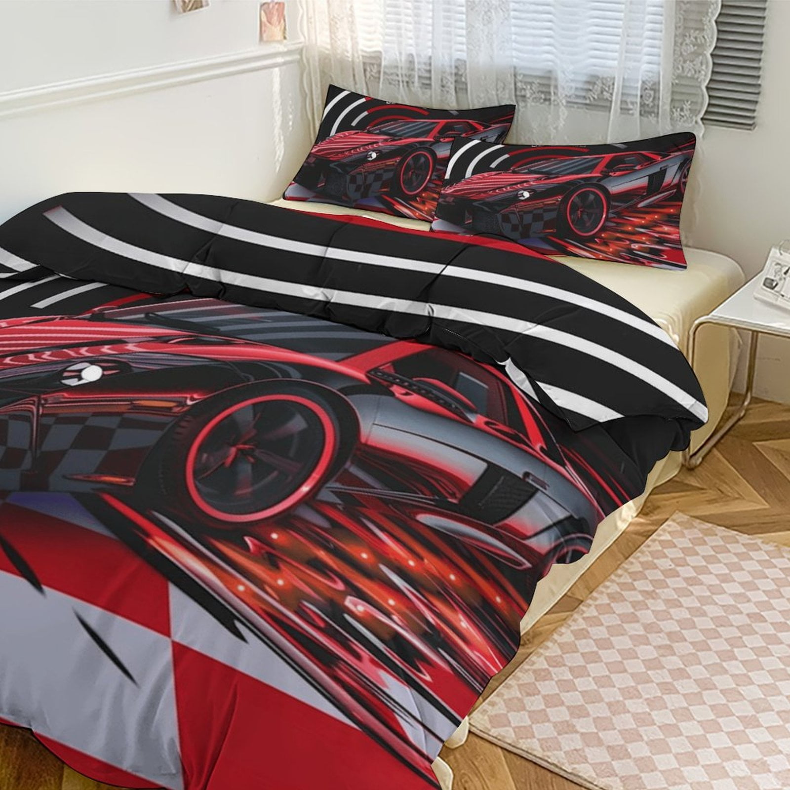 Grid Racing Car Bedding Set with Zipper Closure for Girls & Boys ...
