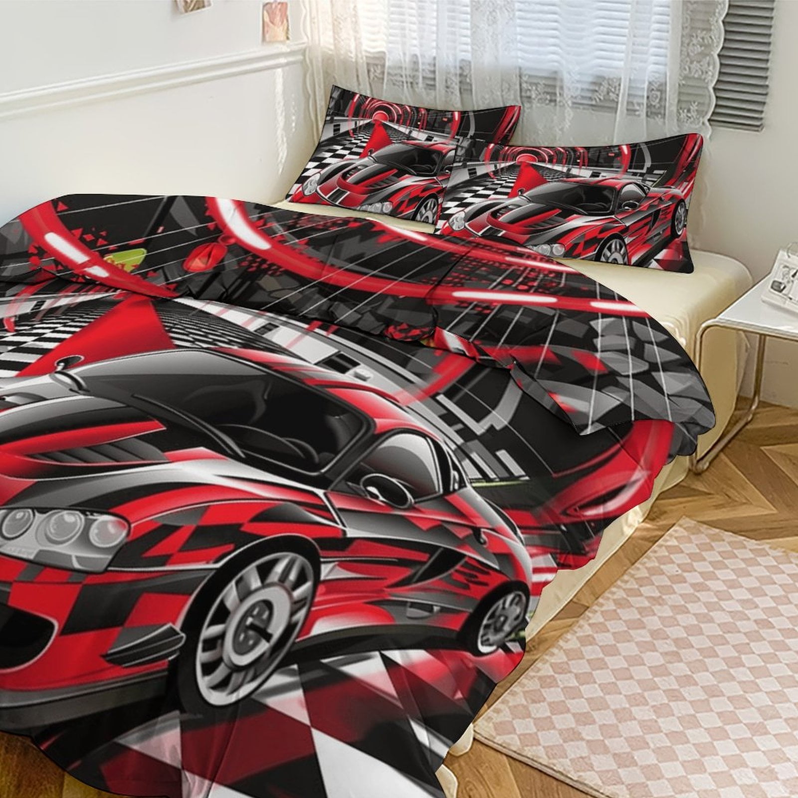 Grid Racing Car Bedding Set with Zipper Closure for Girls & Boys ...