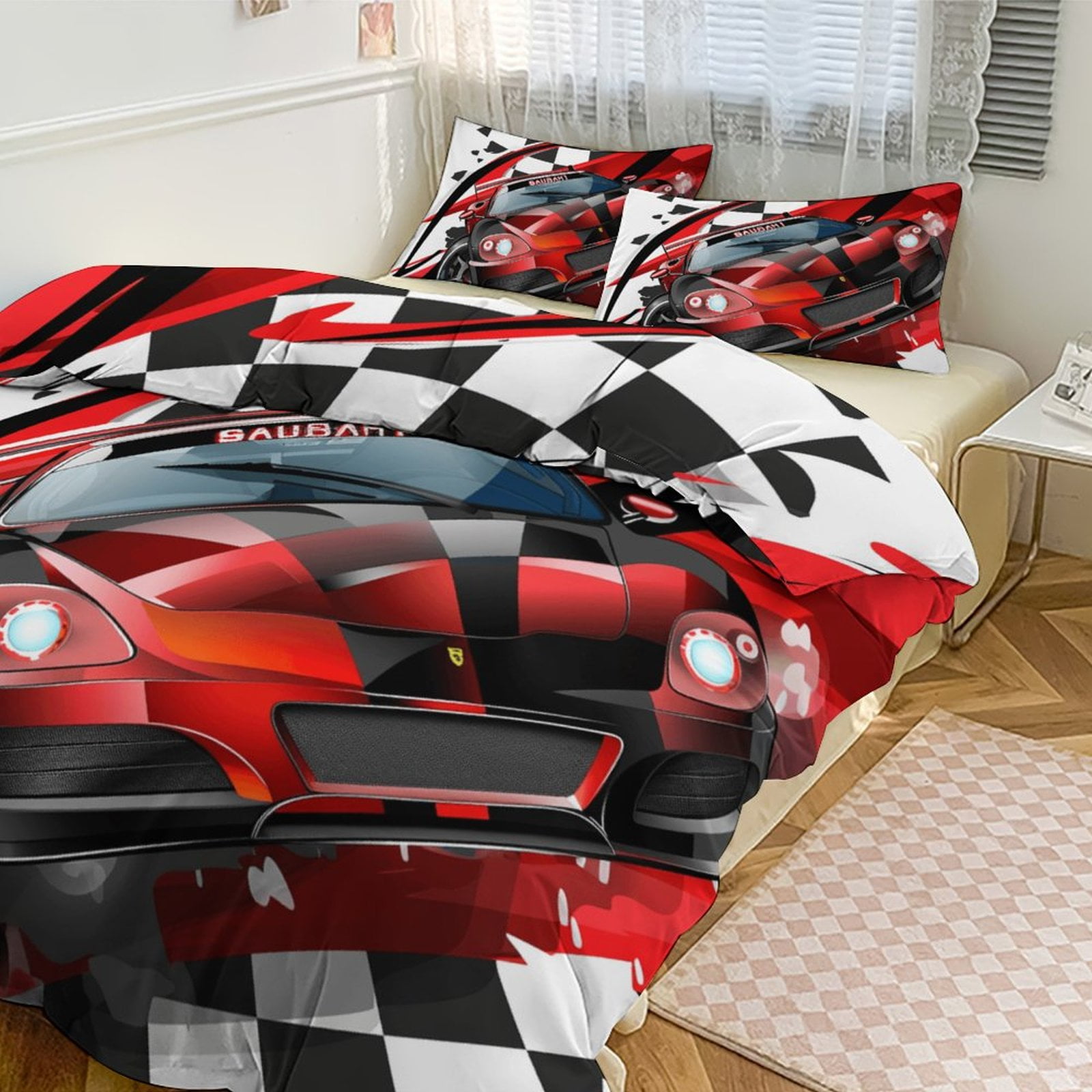 Grid Racing Car Bedding Set with Zipper Closure for Girls & Boys ...