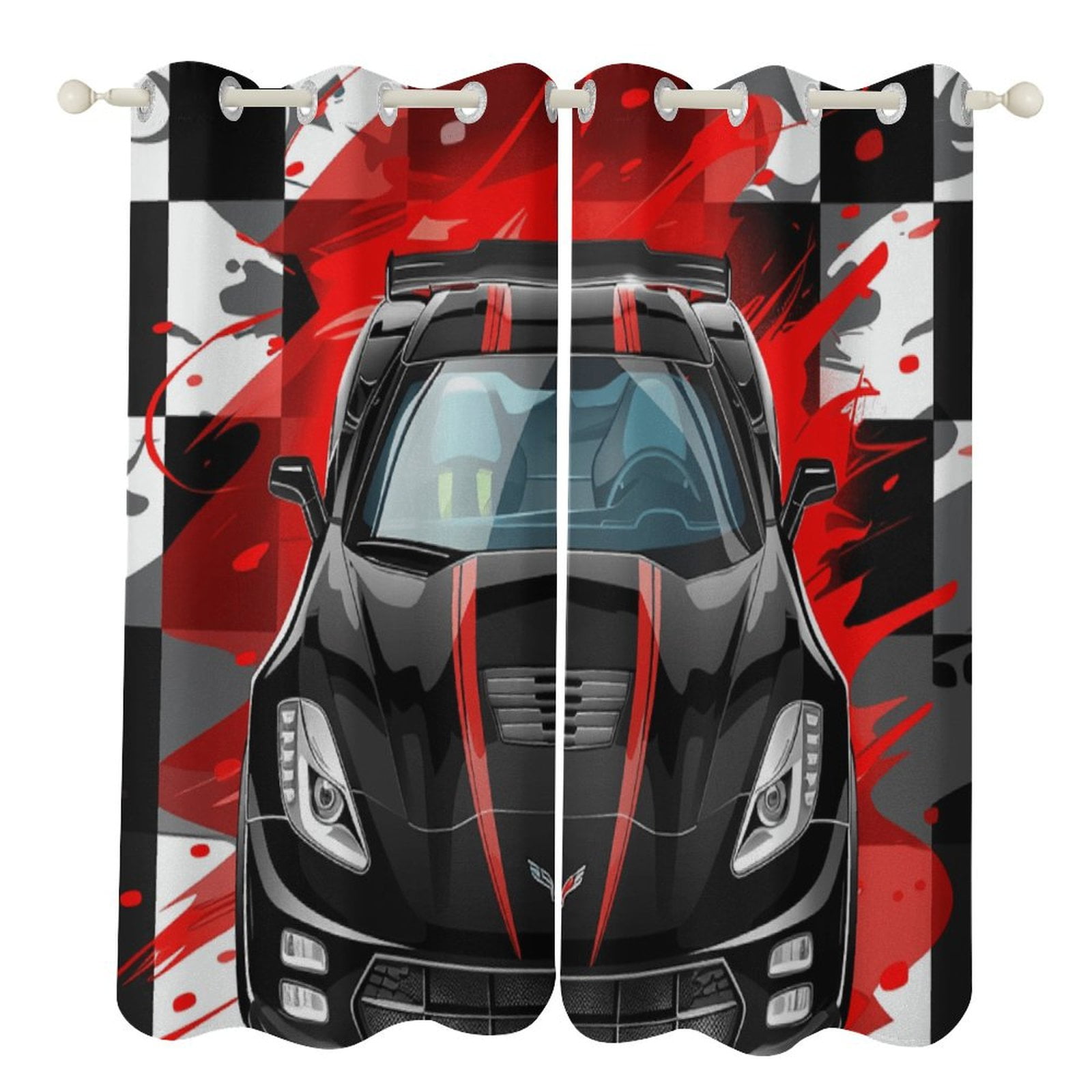 Grid Racing Car Blackout Curtains for Bedroom Curtains Insulated Room ...