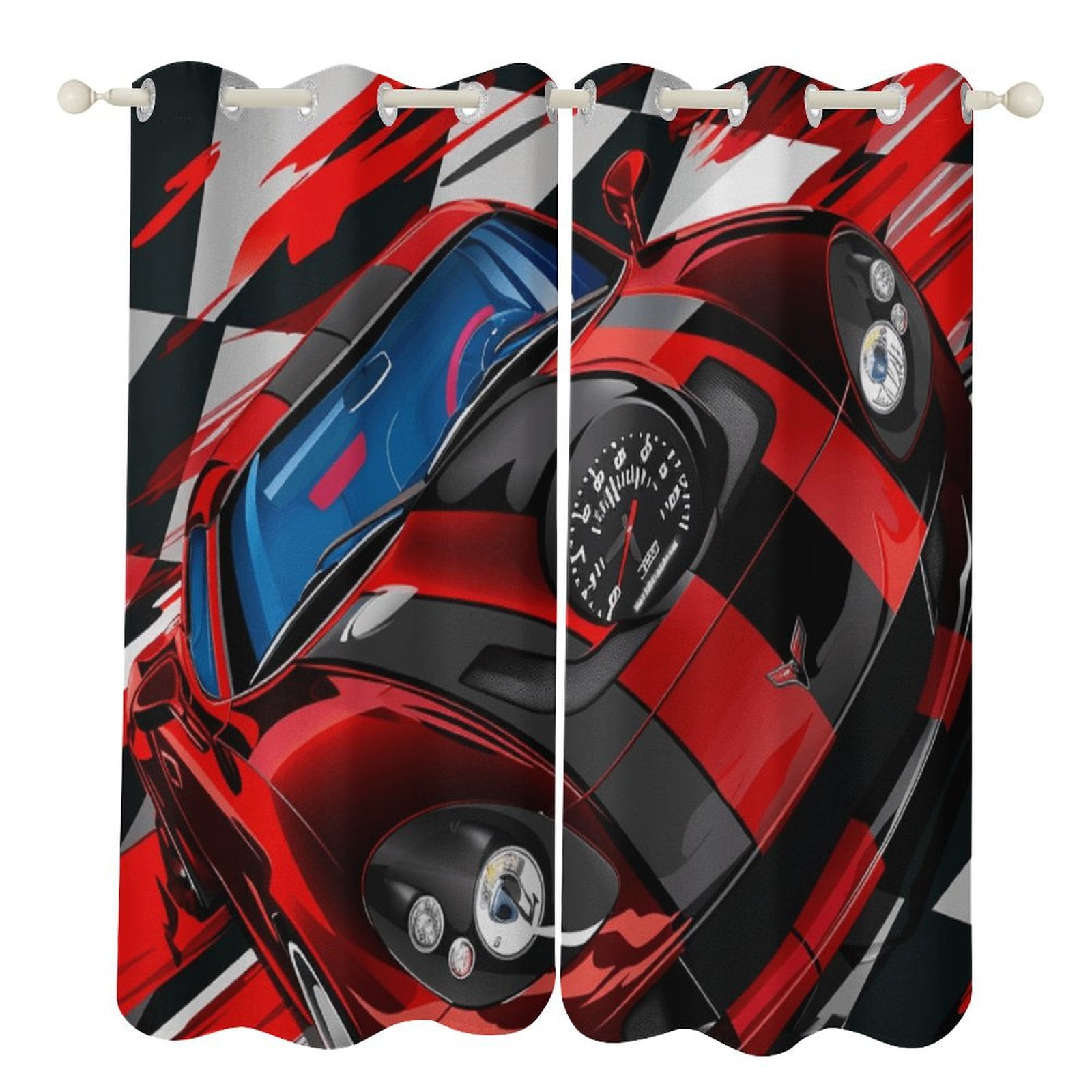 Grid Racing Car Modern Window for Living Room Curtains for Child ...