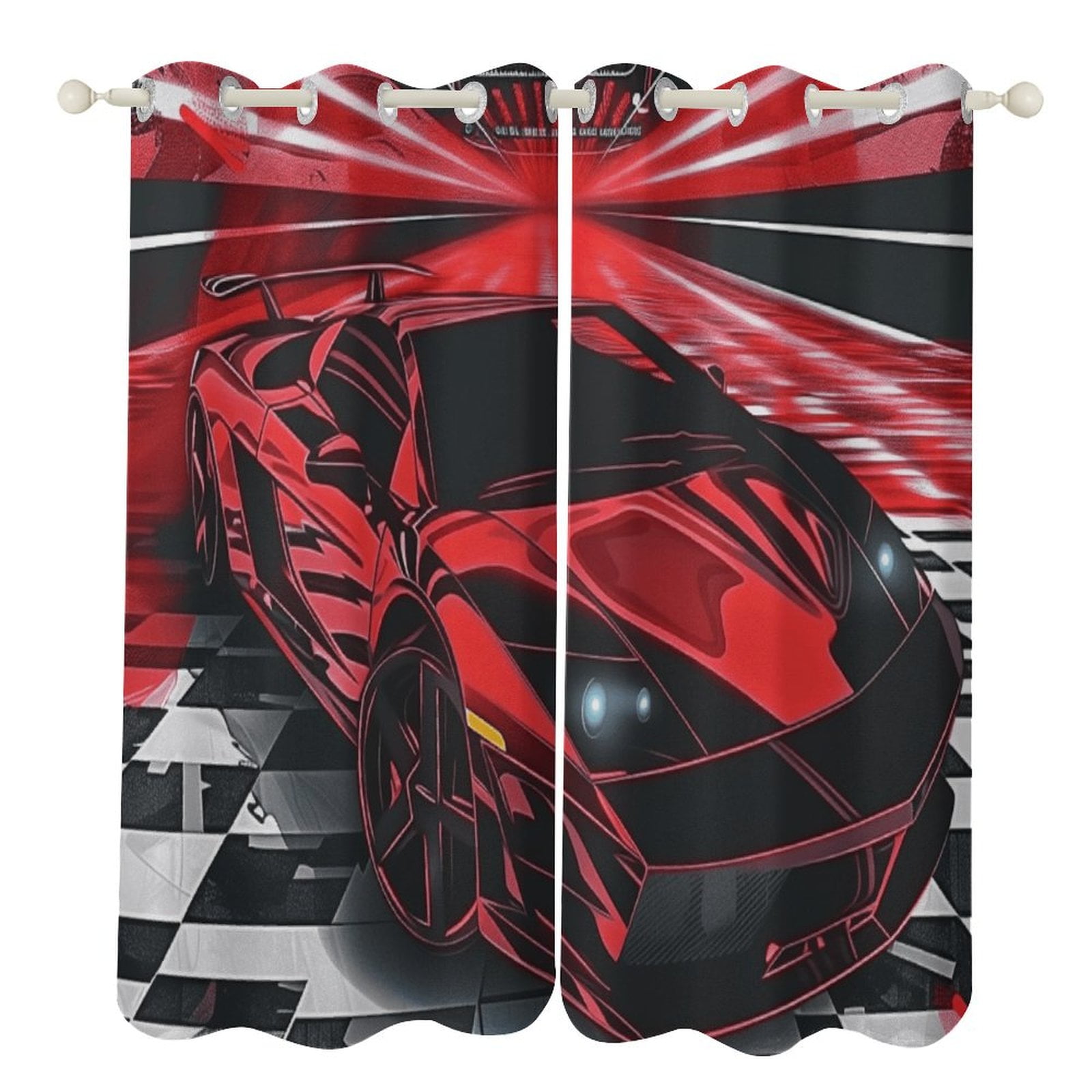 Grid Racing Car Window Curtain Panels Grommet Blackout Curtains ...