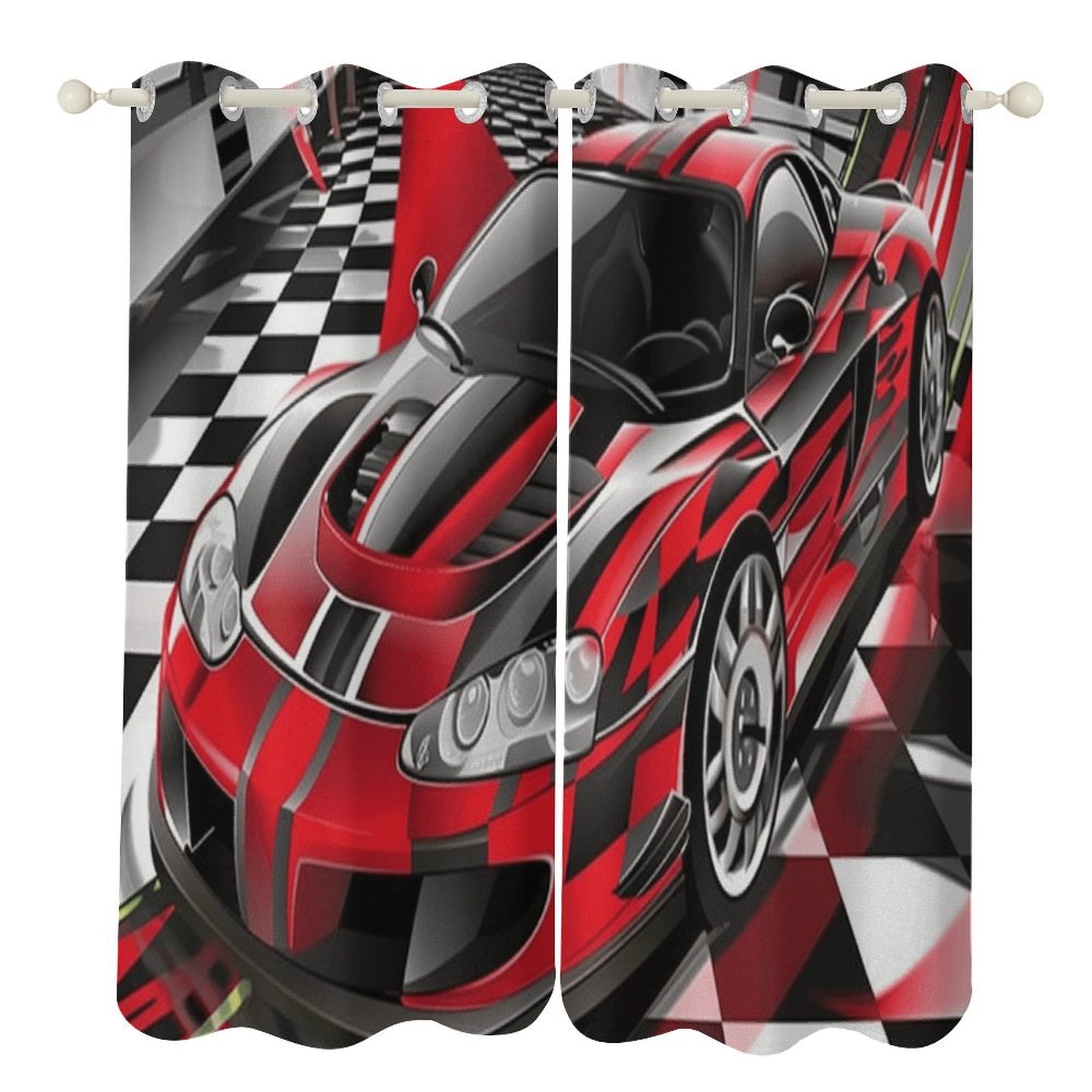 Grid Racing Car Window Curtain Panels Grommet Blackout Curtains ...
